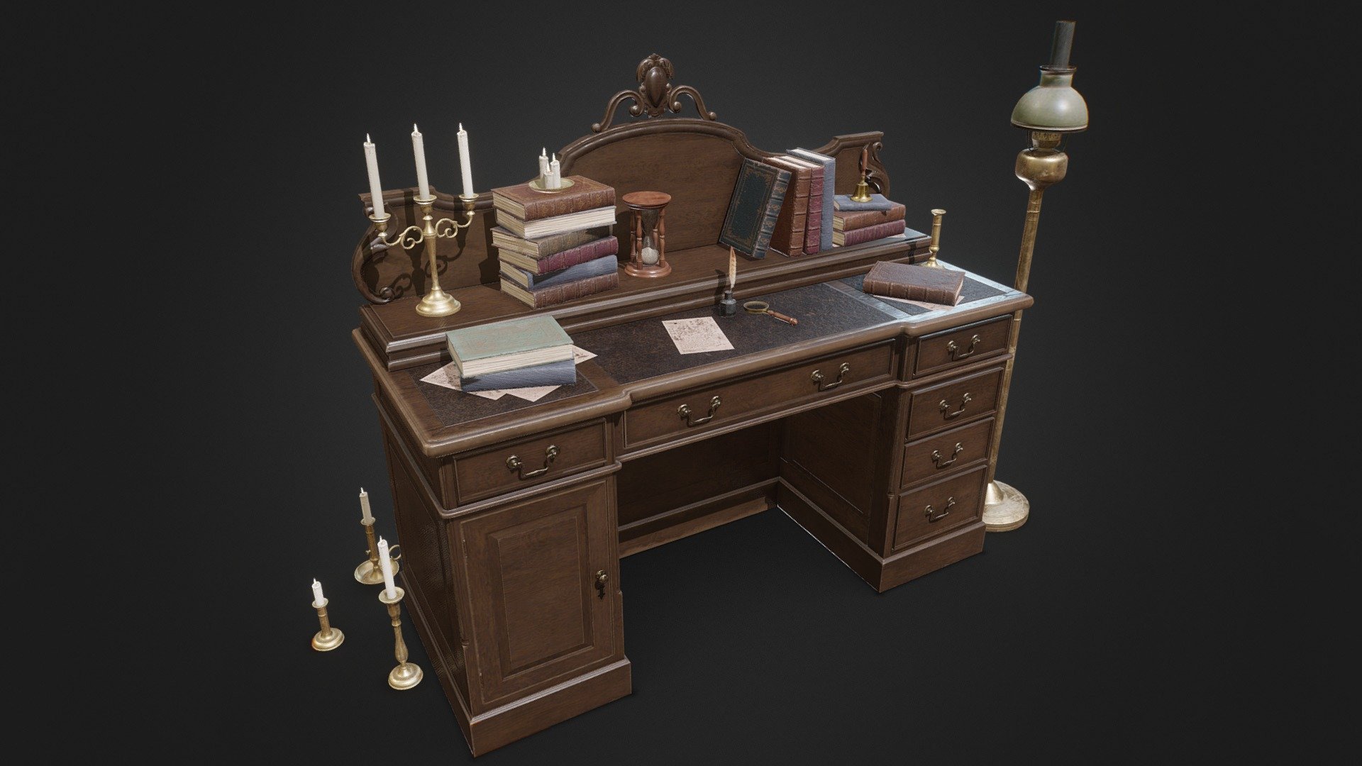 Antique Desk with Props - Buy Royalty Free 3D model by Matthew Collings ...