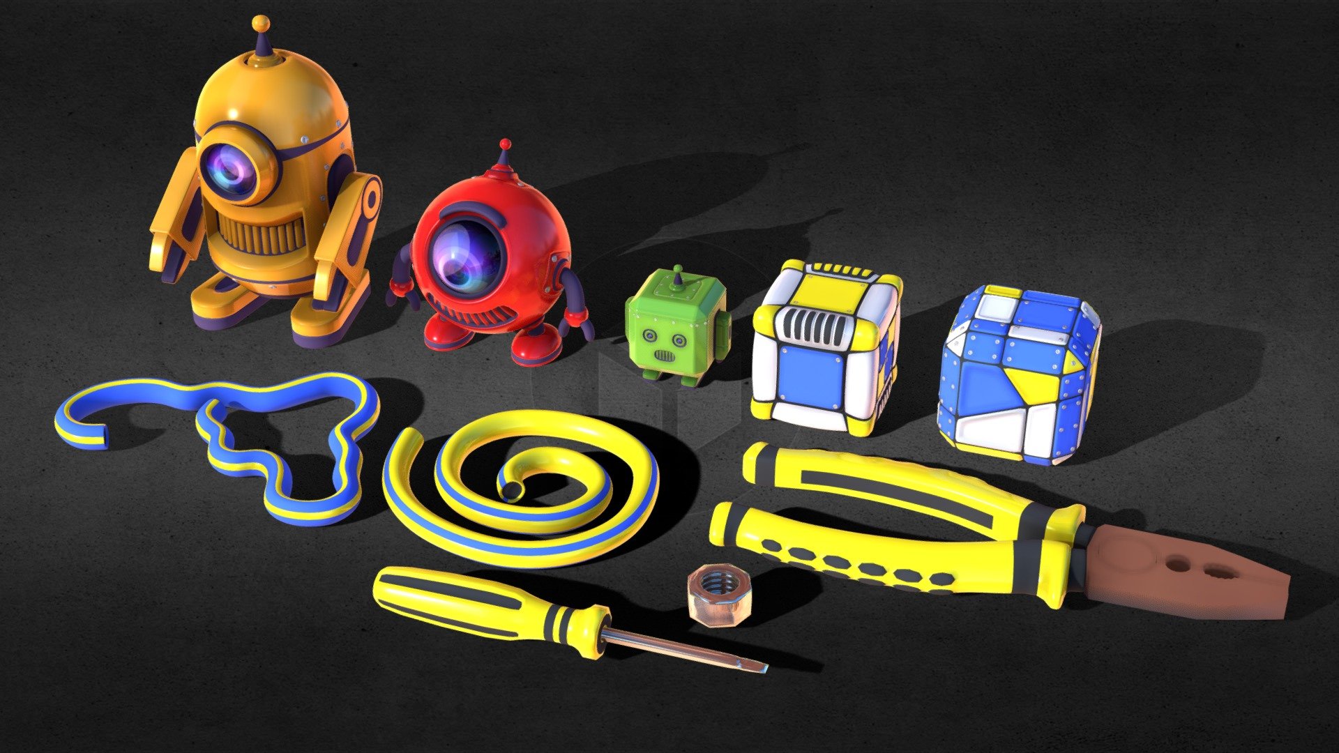 Hi-poly cartoon robots (original concept) - Buy Royalty Free 3D model ...