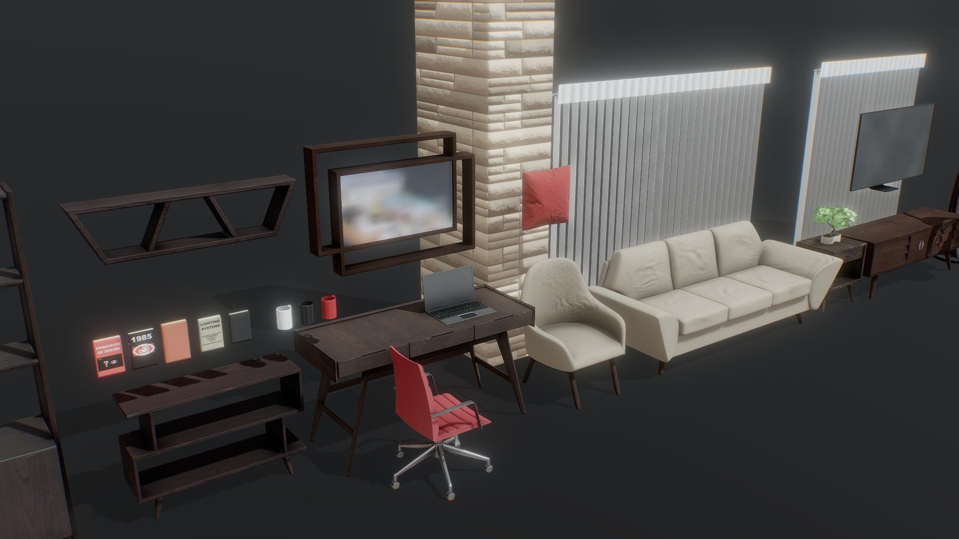 PBR Mid Century Modern Furniture Asset Pack - Buy Royalty Free 3D model ...