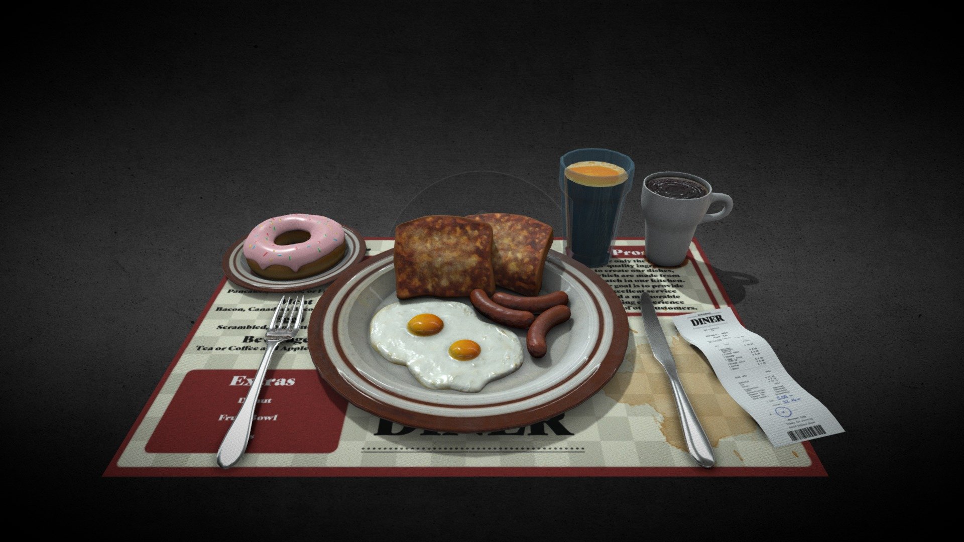 Diner Breakfast - 3D model by Nospine [251a55f] - Sketchfab