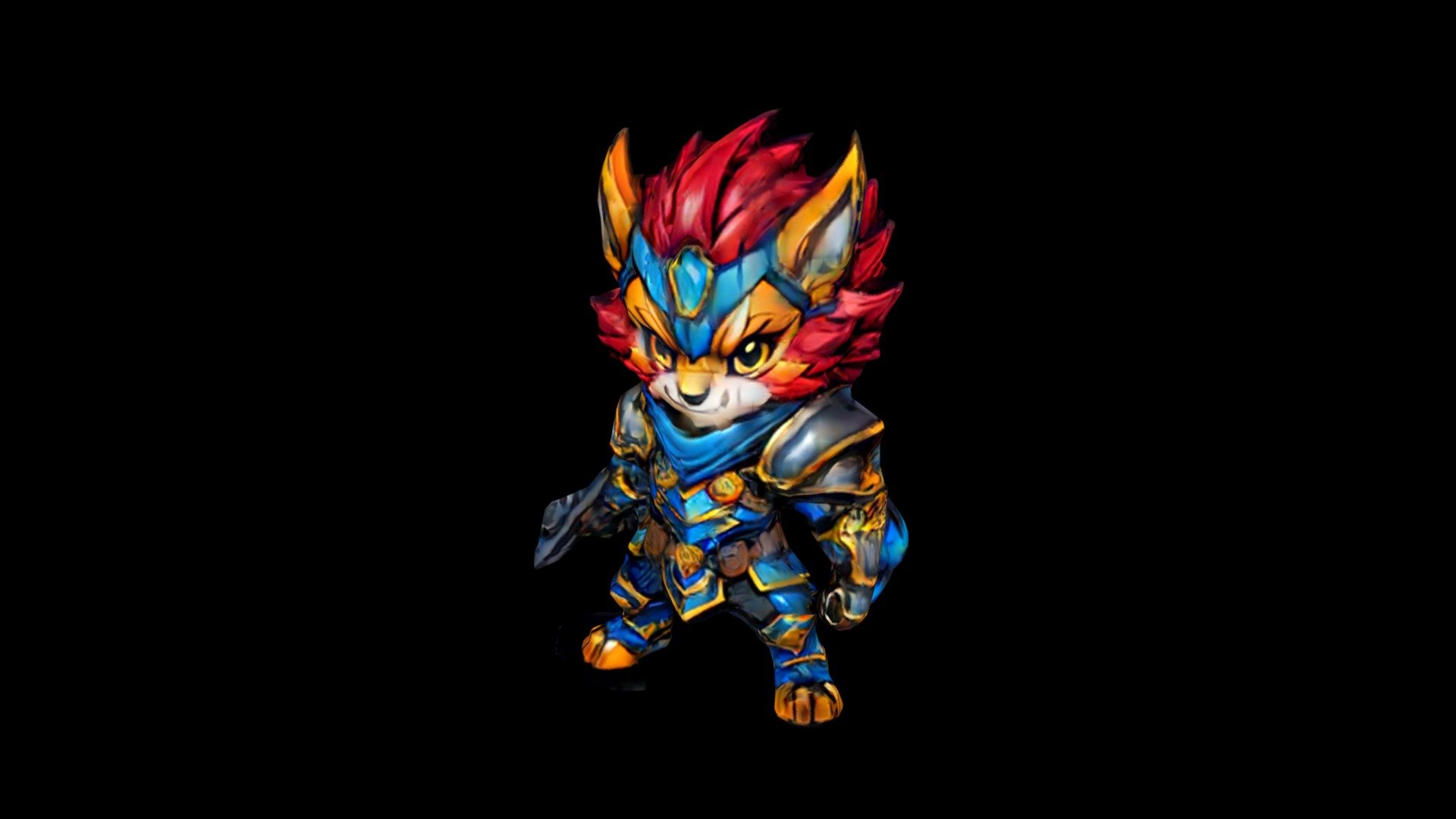 A cute cat knight in blue and gold armor, holdin - Download Free 3D ...