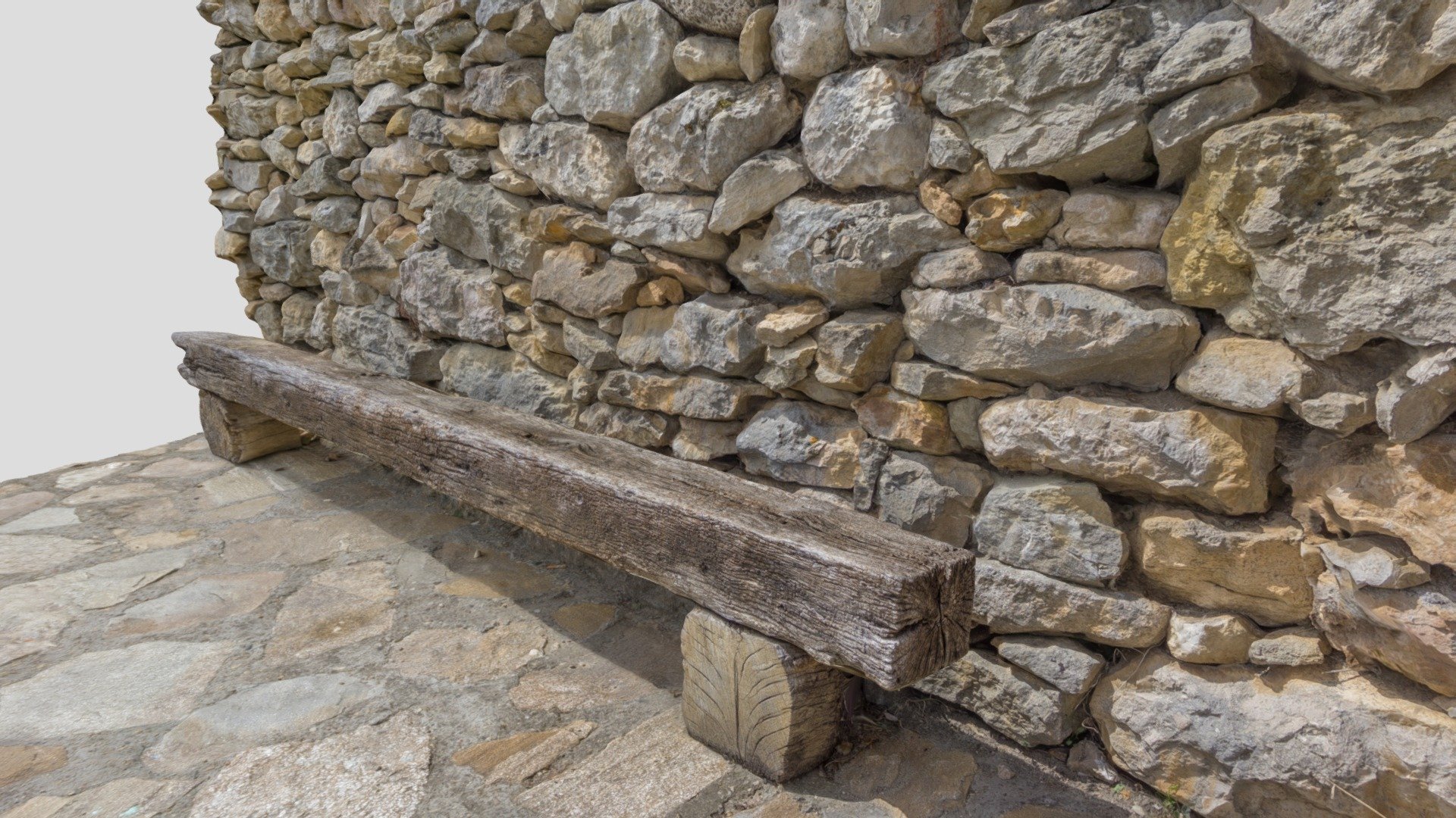 Stone wall and log bench - Download Free 3D model by yelizegi ...