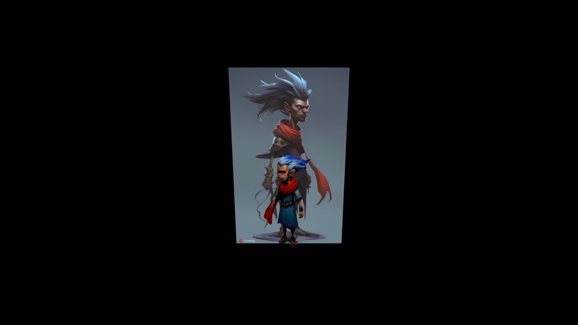"Cartoon Character with Blue Hair and Red Scarf - Download Free 3D ...
