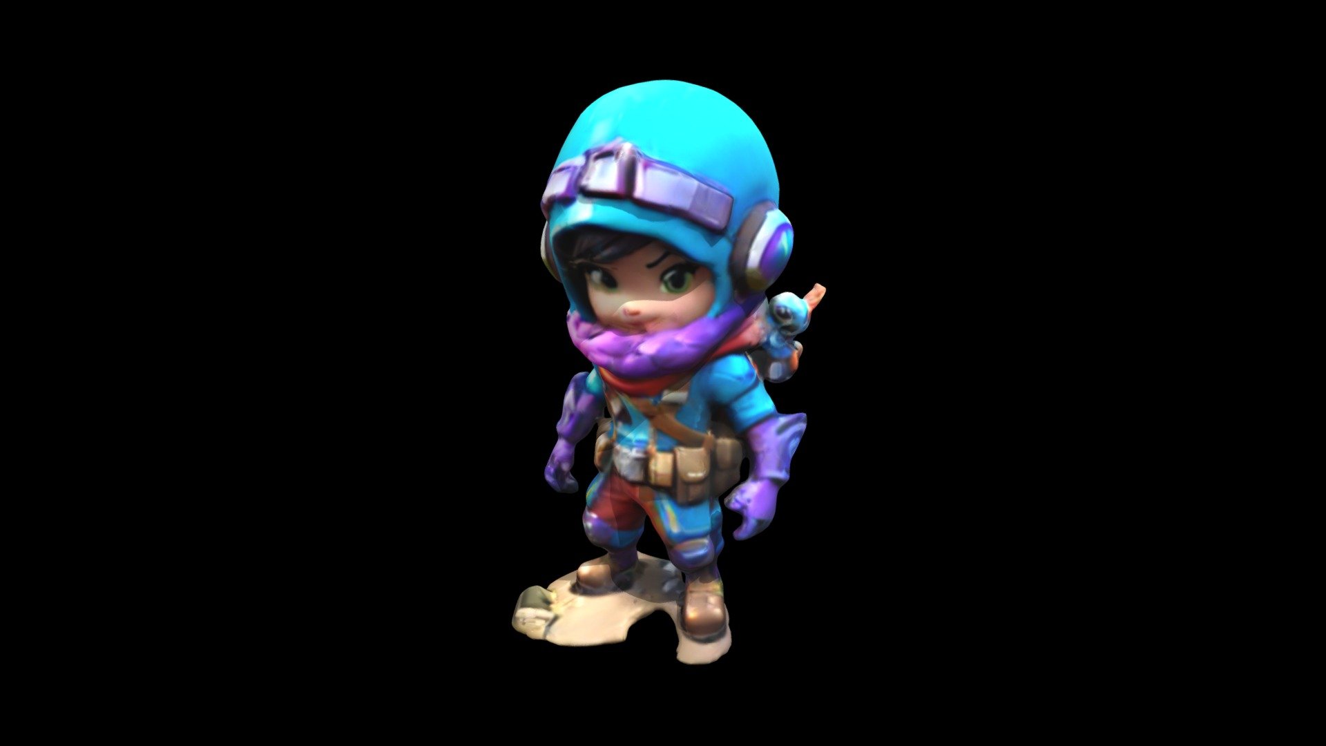 Anime character in blue helmet and scarf, wearin - Download Free 3D ...