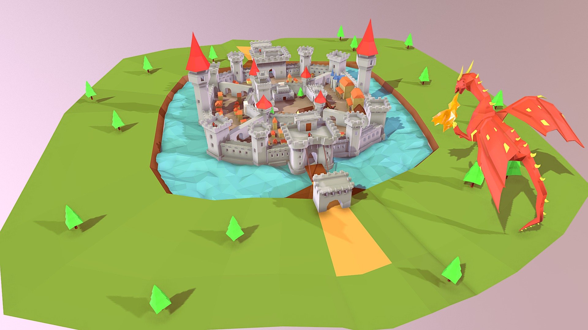 Medieval and Red Dragon with Low Poly - 3D model by dimasbachir ...