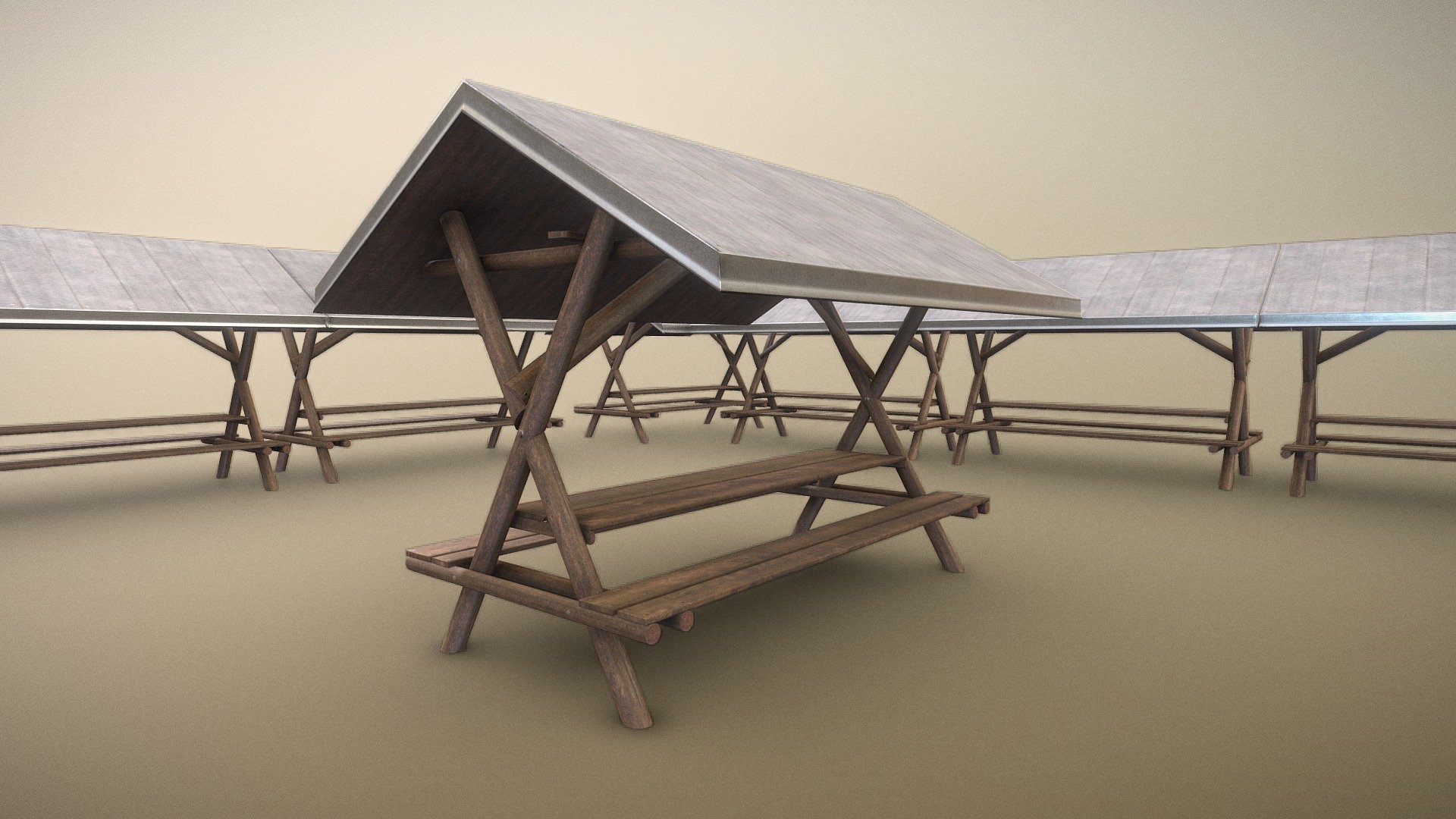 Roofed Wooden Rest Area Bench - Buy Royalty Free 3D model by VIS-All-3D ...