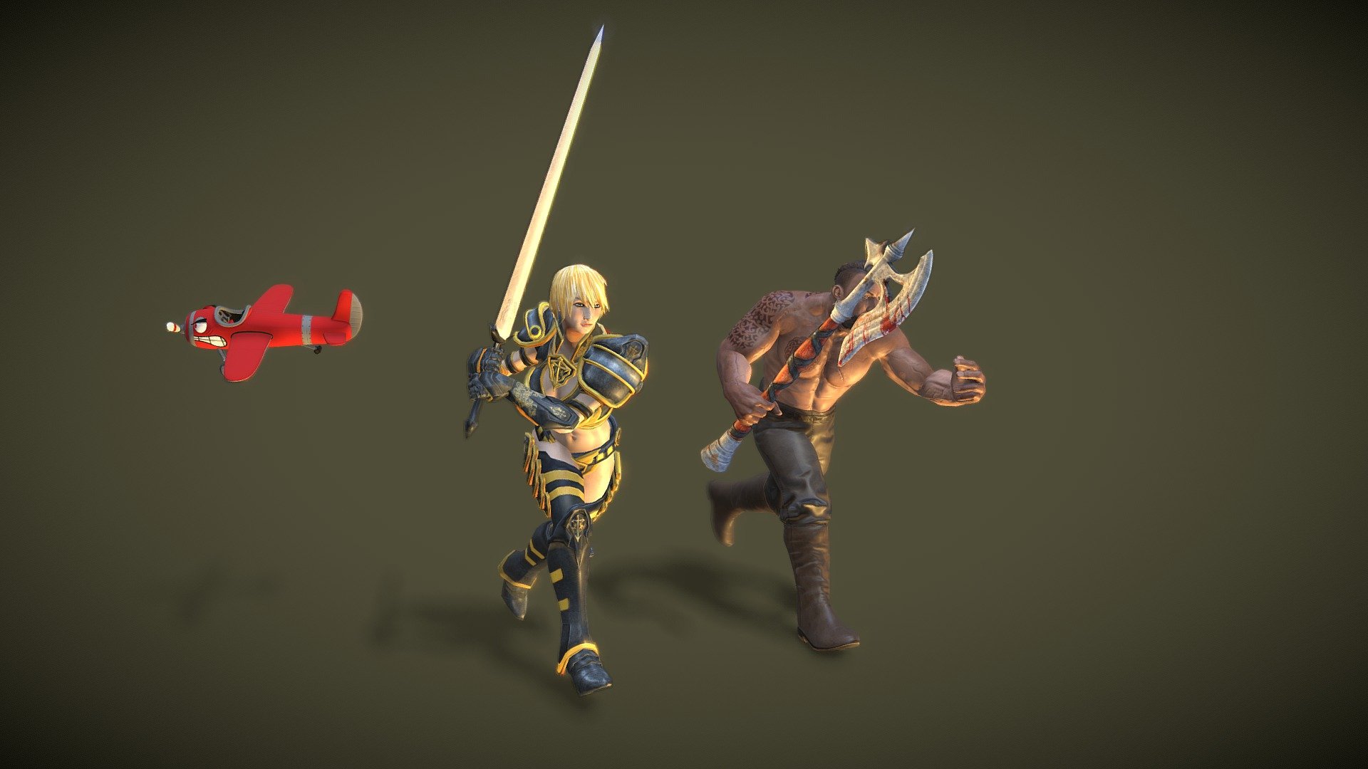 Animated Super Heroes Running with Weapons Loop - 3D model by ...