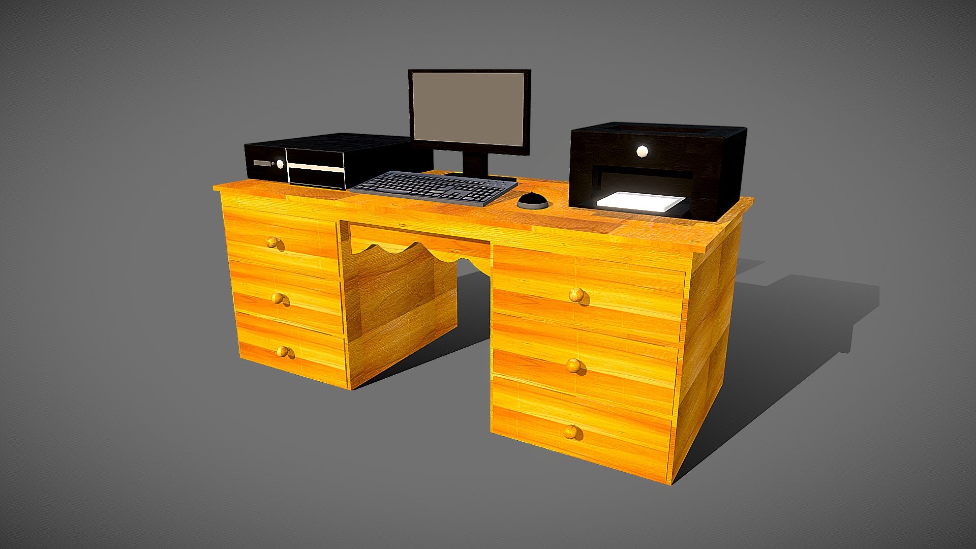 Desk With Computer and Printer - Download Free 3D model by rhcreations ...