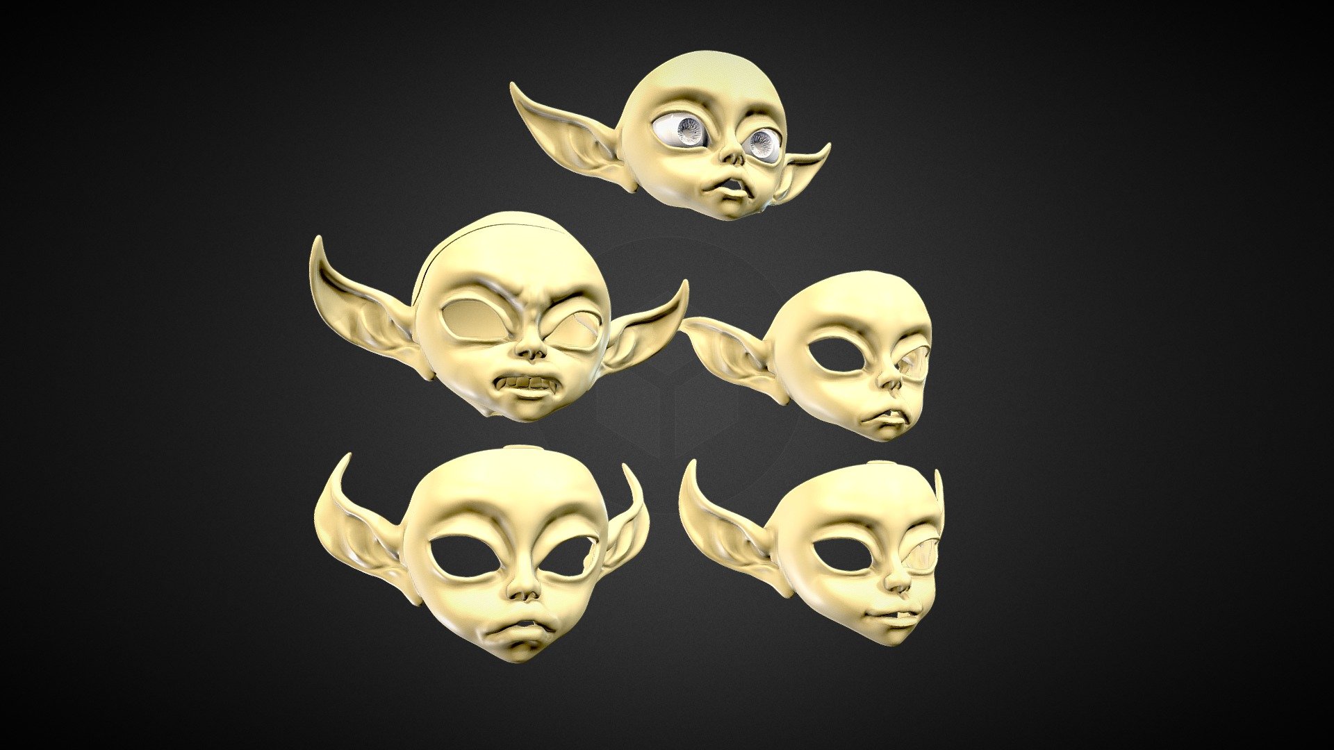 Set Bjd Head of 5 Emotion Heads STL - 3D model by Print3dburton ...