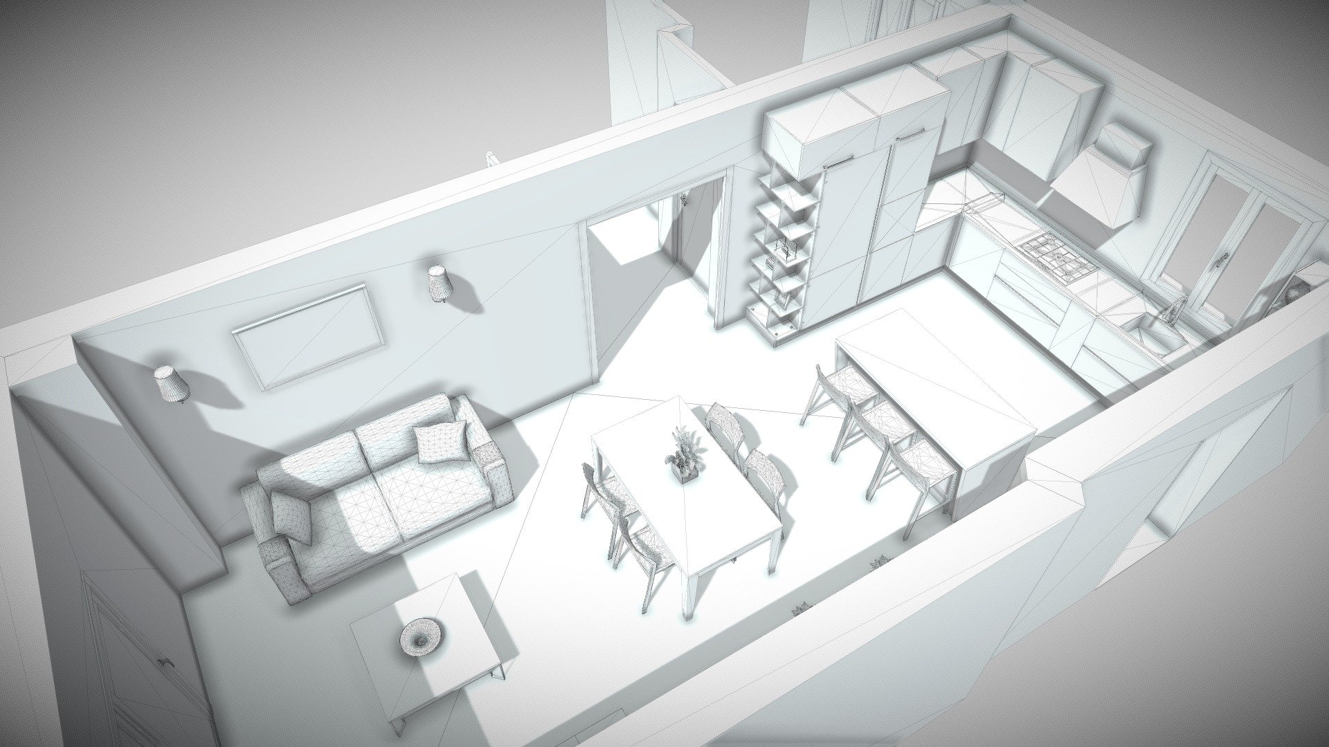 Wireframe - Kitchen & Living 230324 - Download Free 3D model by ...