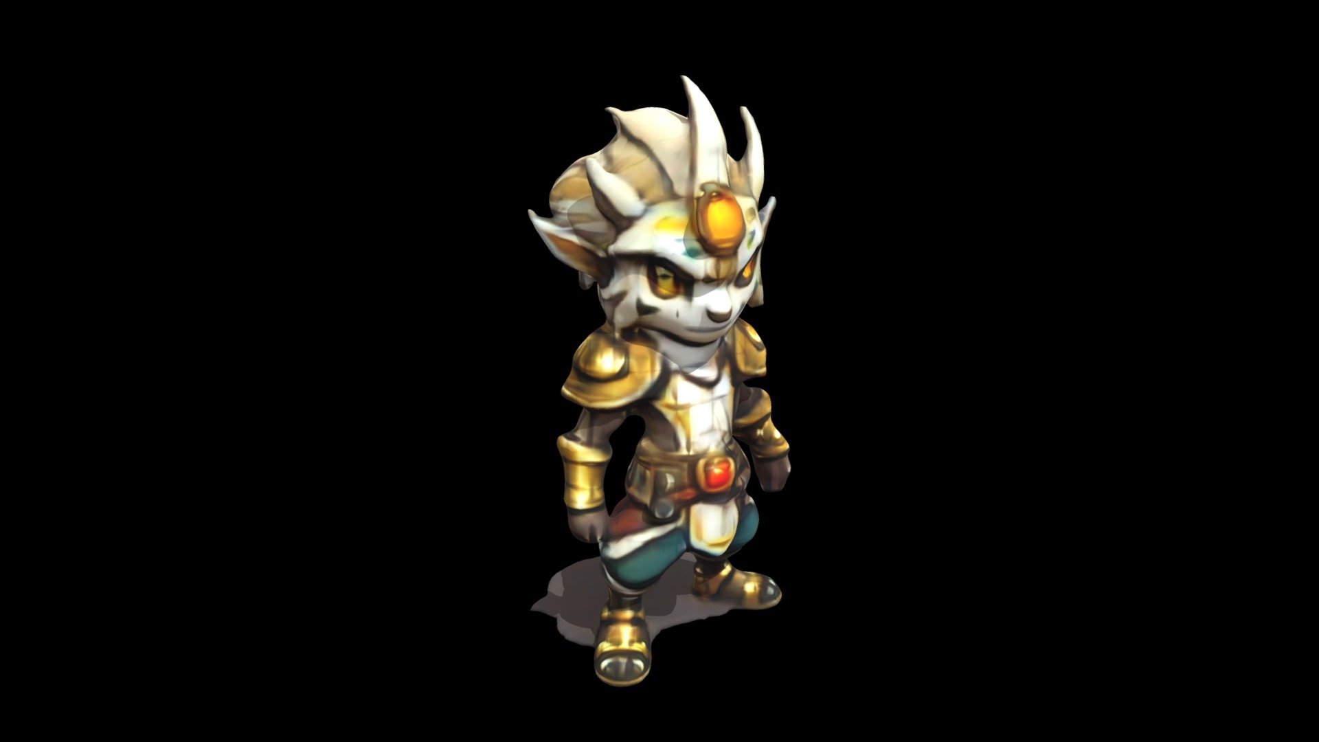 a cartoon drawing of a cat wearing gold armor - Download Free 3D model ...