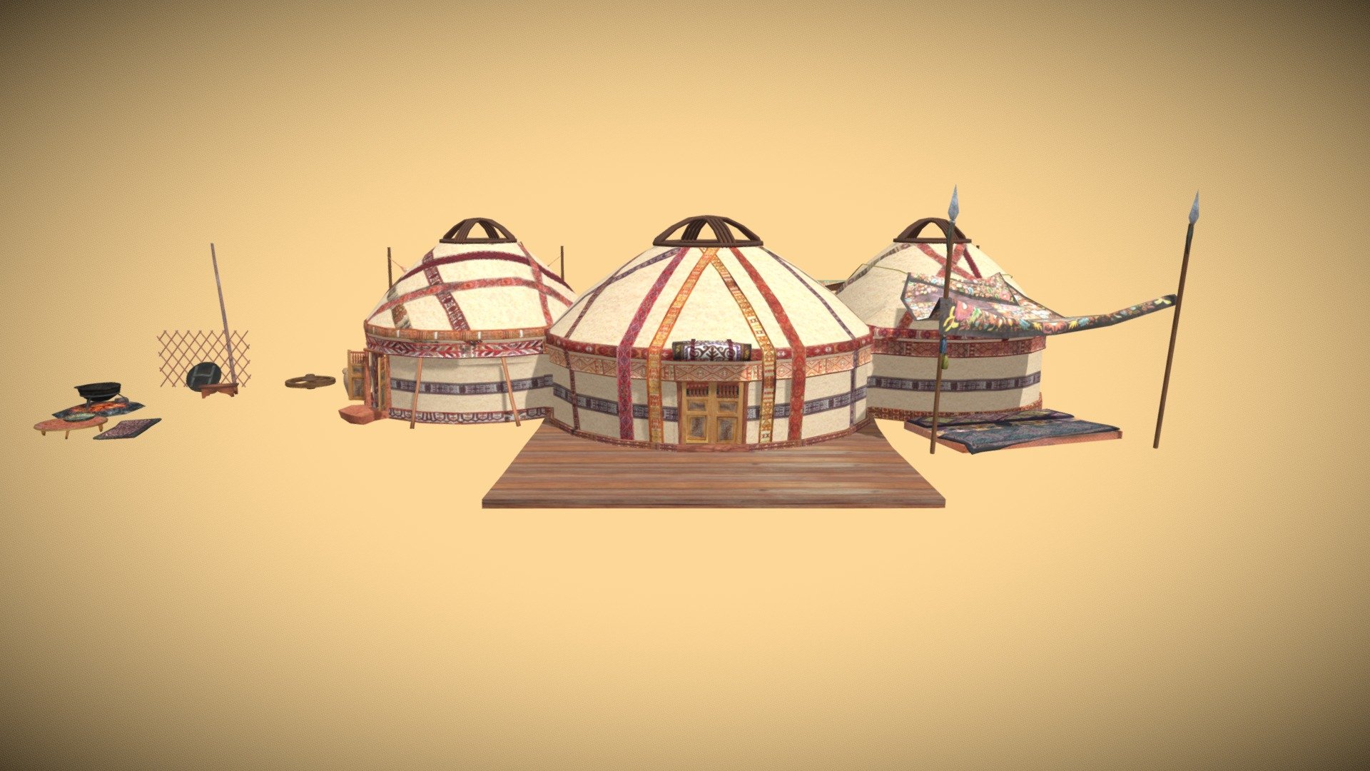 3 Yurts - Low Poly Game Ready - Buy Royalty Free 3D model by ...