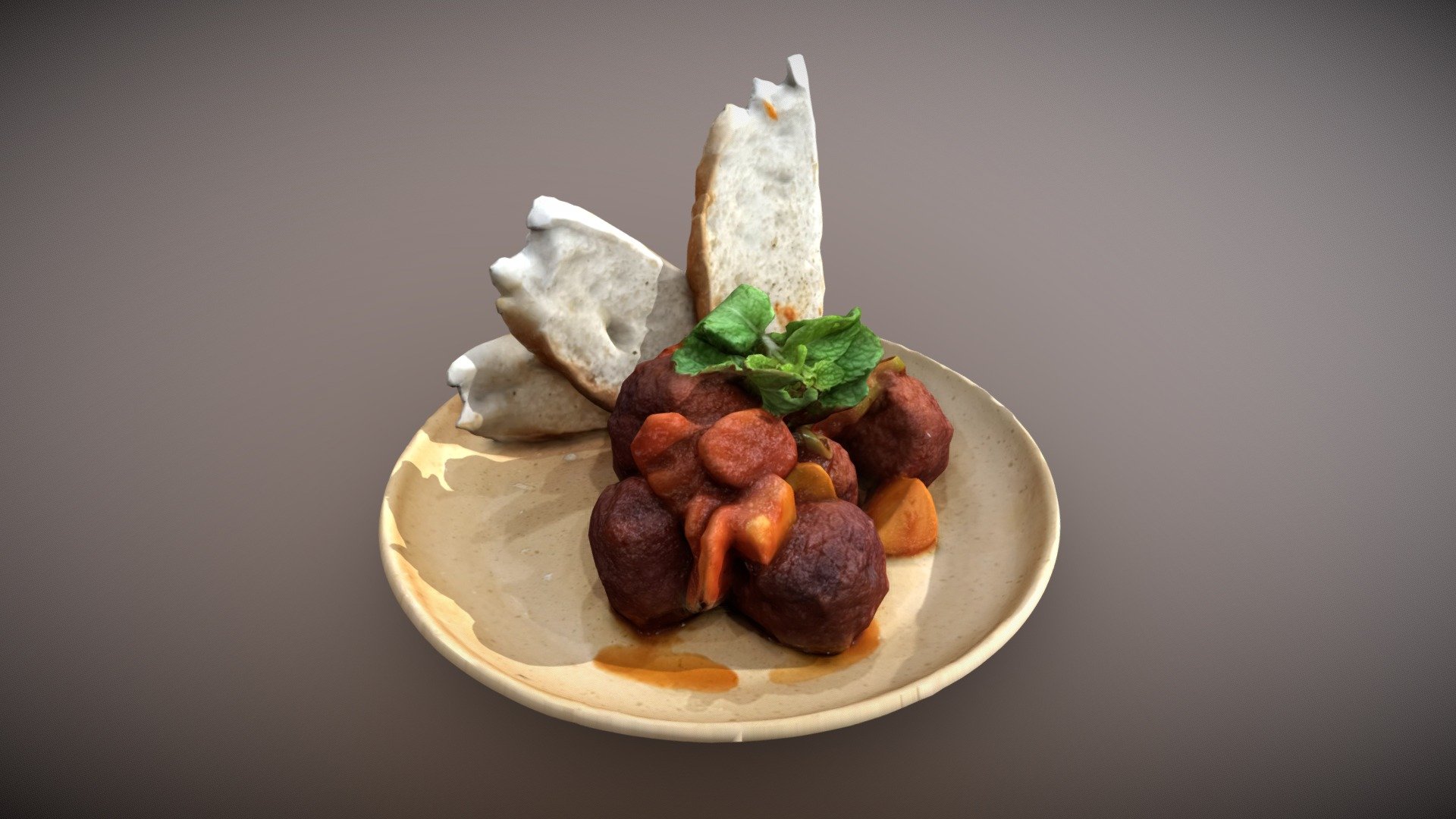 meatballs, potatoes, and bread. - 3D model by javier.martin ...