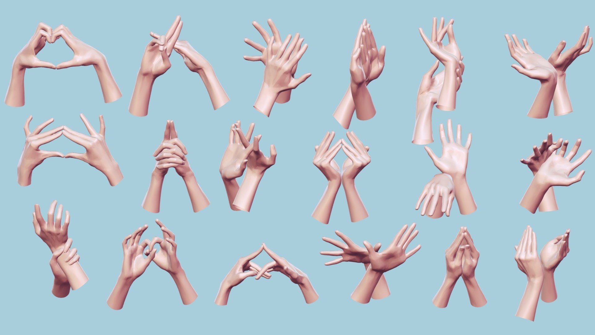 19 Female Duo Hand Poses - Buy Royalty Free 3D model by Polygonal ...