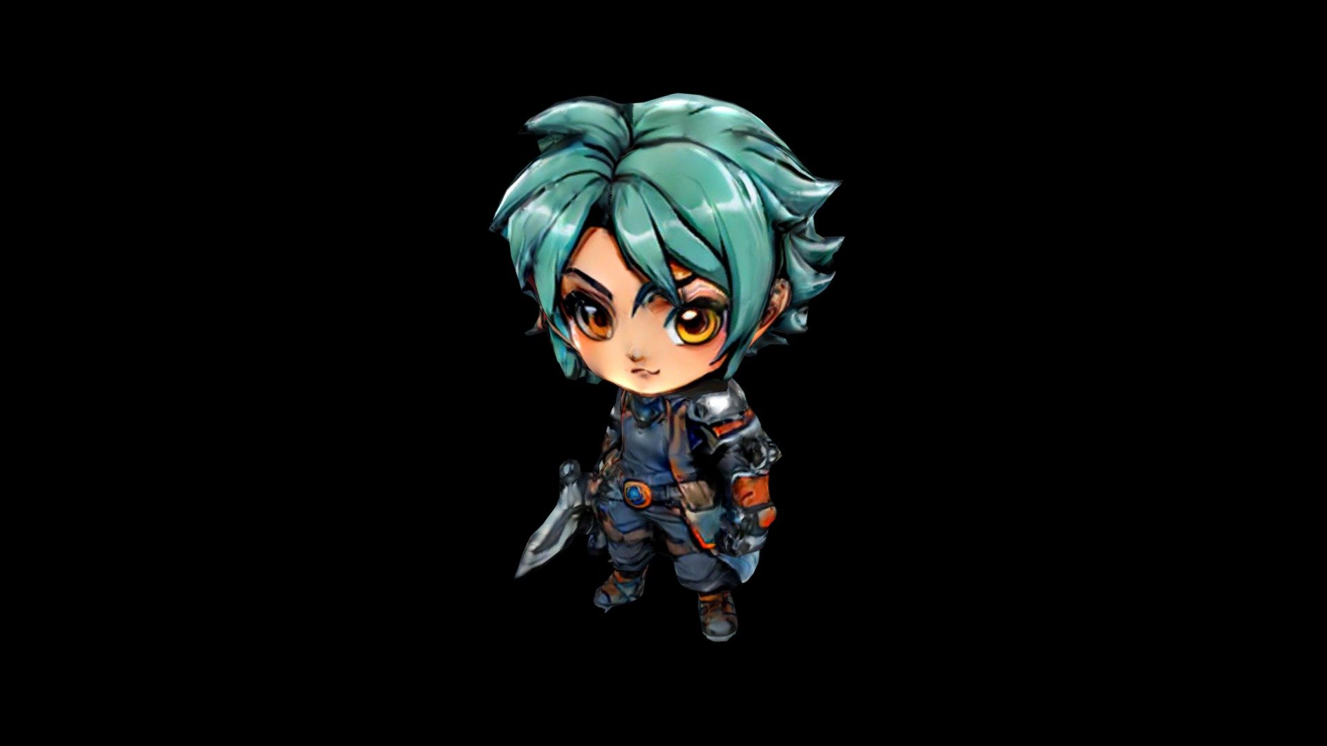 A chibi style character with blue hair and a swo - Download Free 3D ...