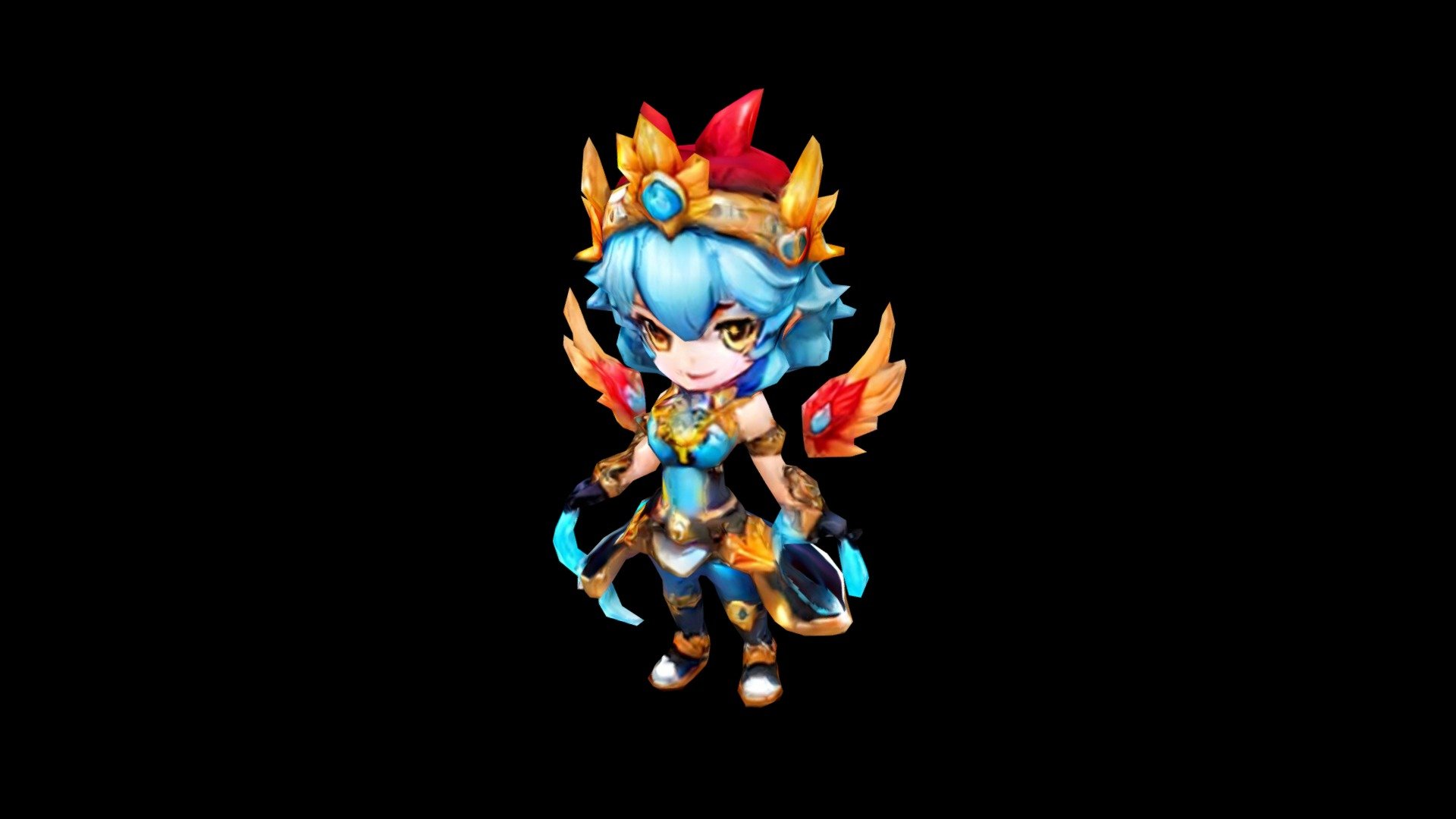 A chibi style character with blue hair and yello - Download Free 3D ...