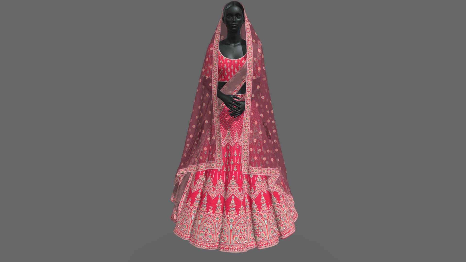 Red Bridal Lehenga (First Sample) - 3D model by aindustreasures ...