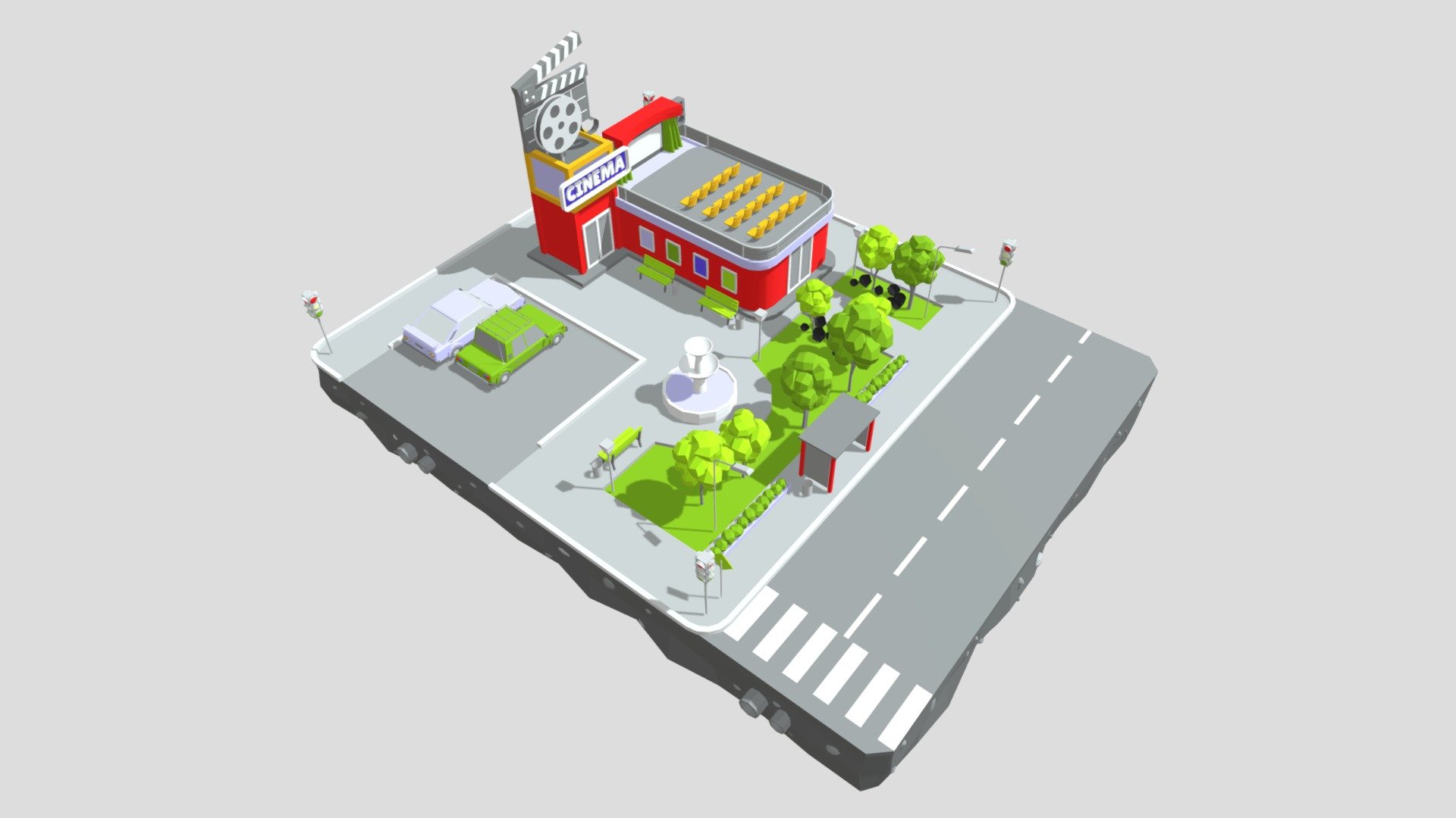 Cinema Block from Cartoon Low Poly City - Buy Royalty Free 3D model by ...