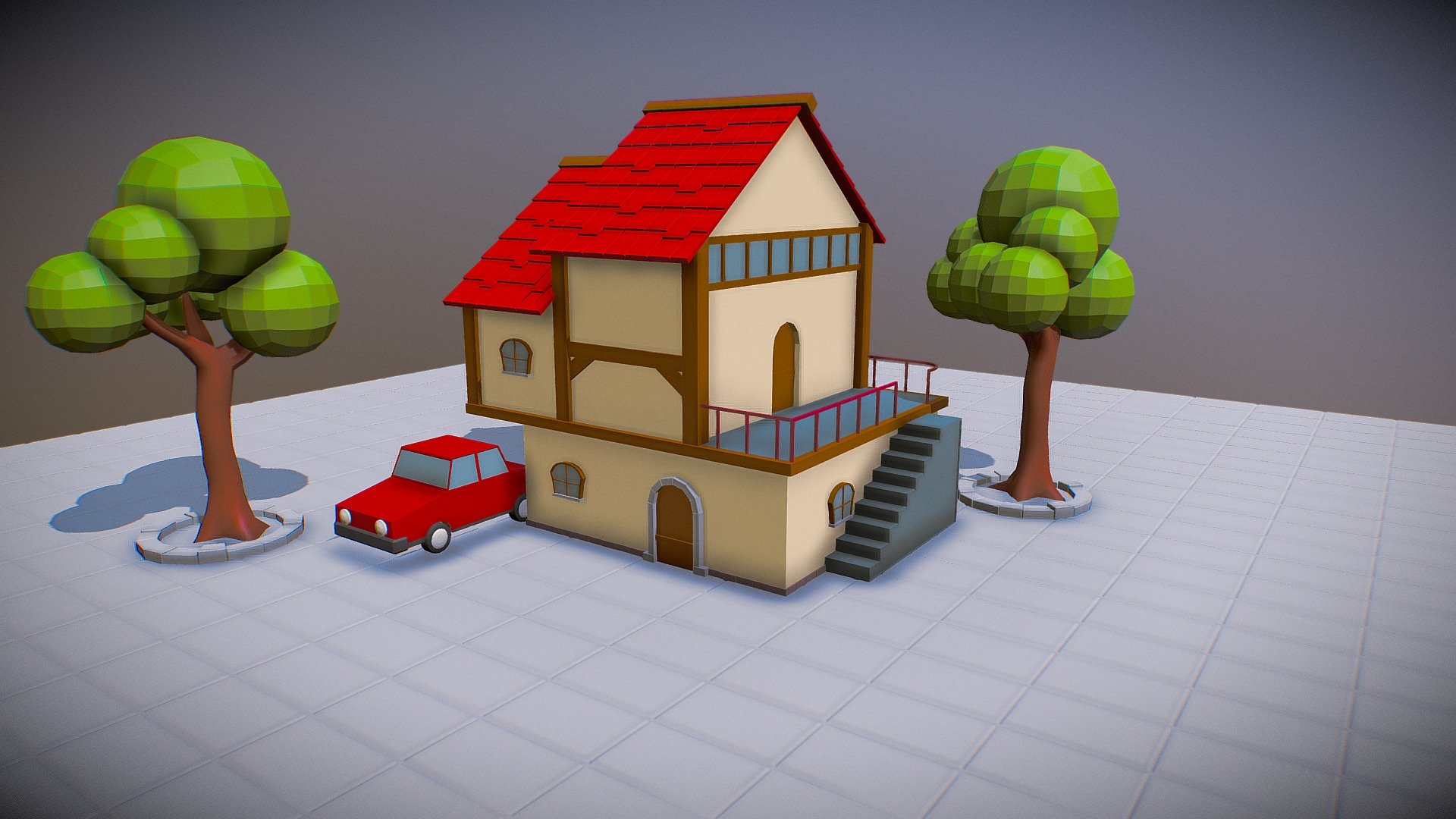 Low poly house and car - 3D model by felipe_oliveira [2be7481] - Sketchfab