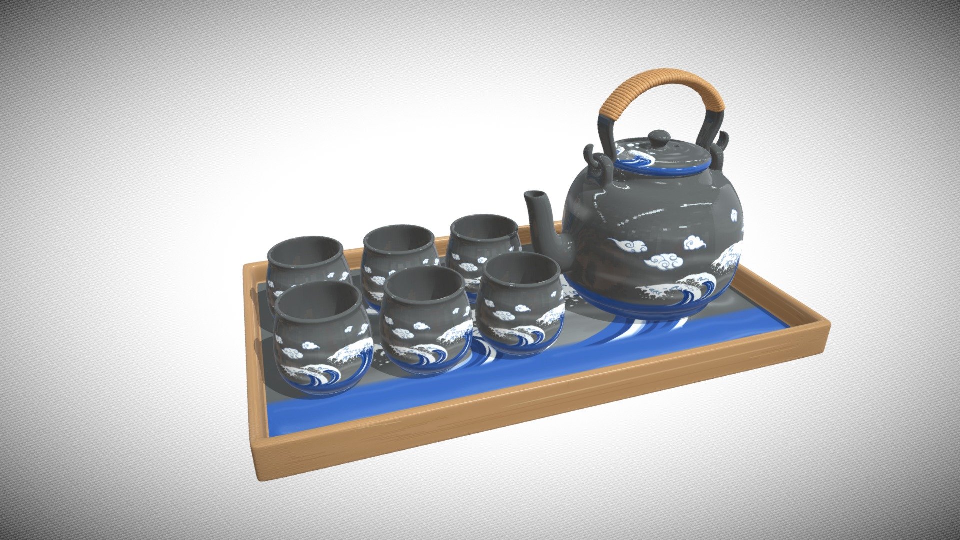 Eastern tea set [1] -- 'The Great Wave' themed - Buy Royalty Free 3D ...