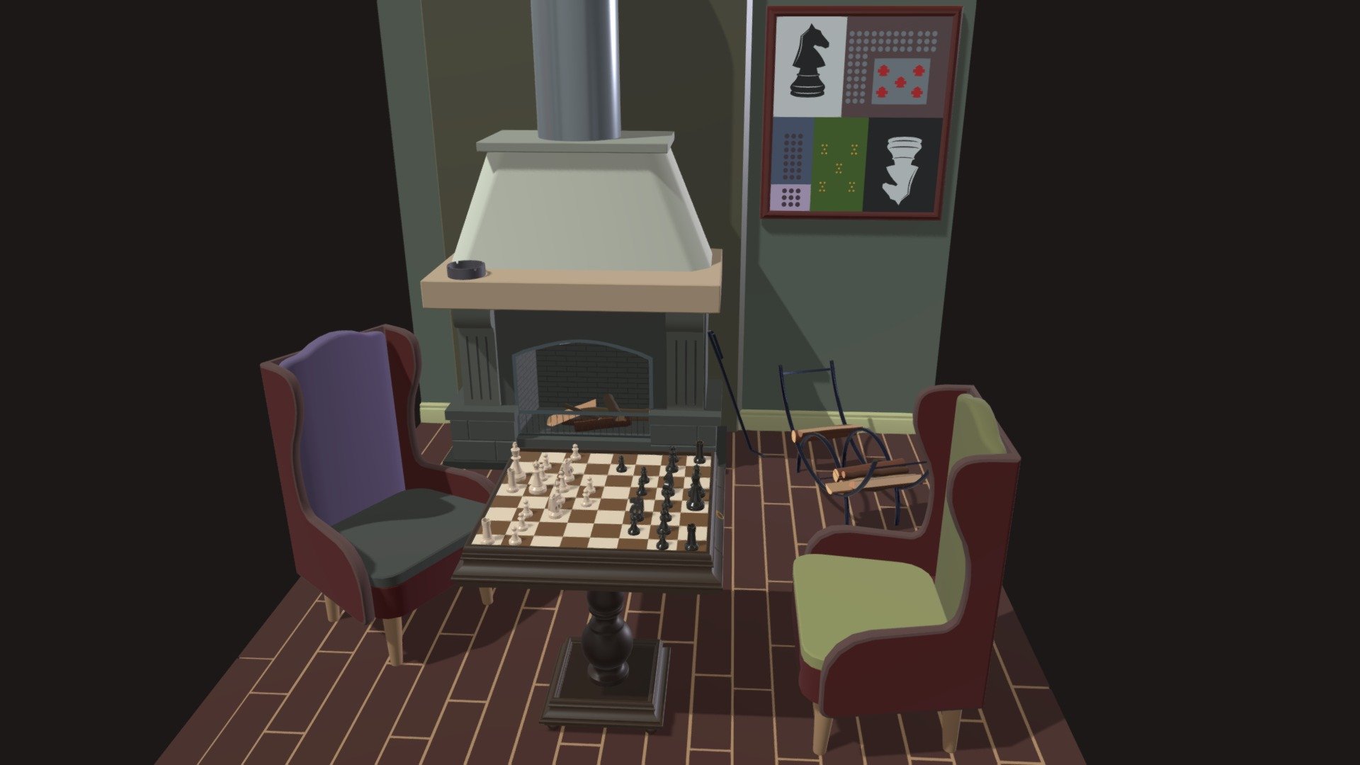 Cozy room with chess table (XYZ school homework) - Download Free 3D ...