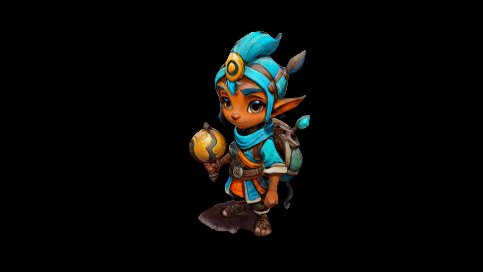 a blue skinned creature holding a golden sphere - Download Free 3D ...