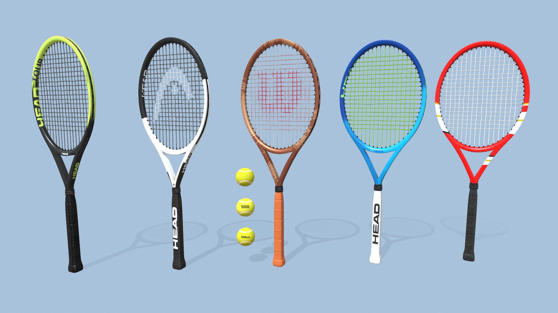 Collection of tennis rackets and balls - Buy Royalty Free 3D model by ...