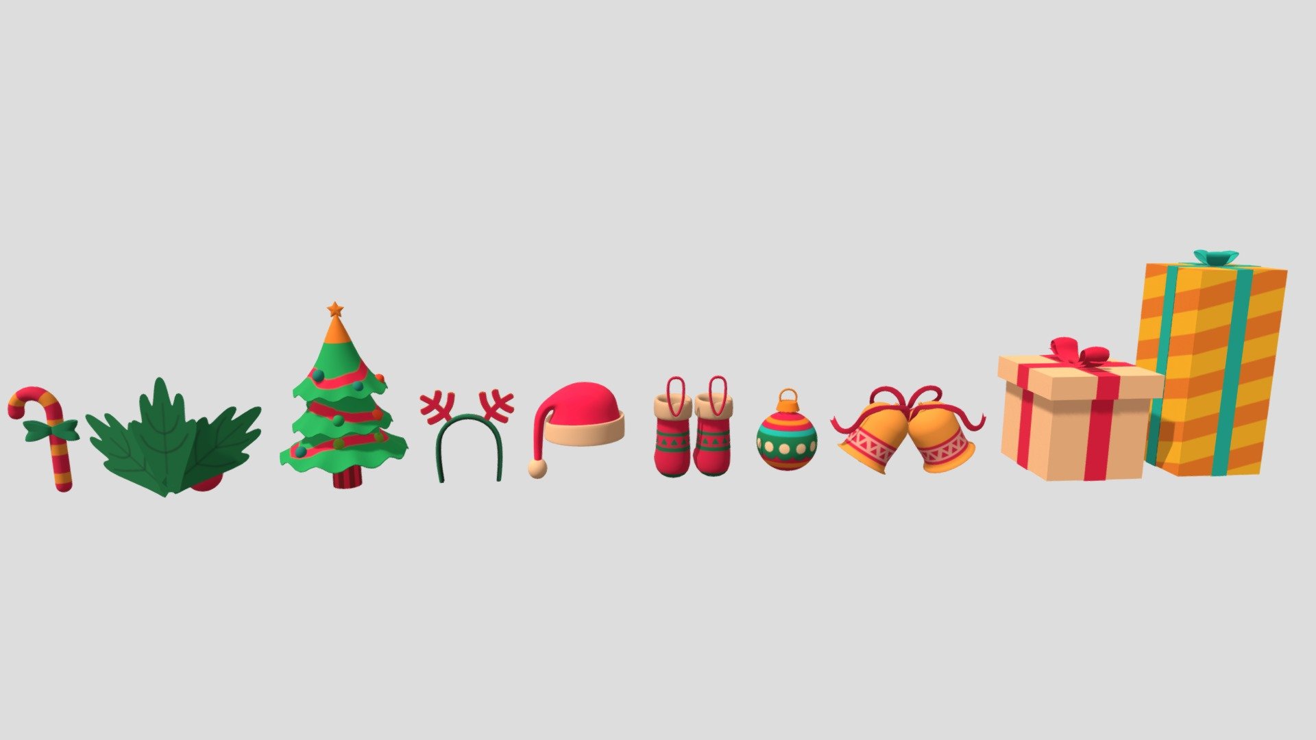 Christmas Decor Items - tree, gifts, Santa hat.. - Buy Royalty Free 3D ...