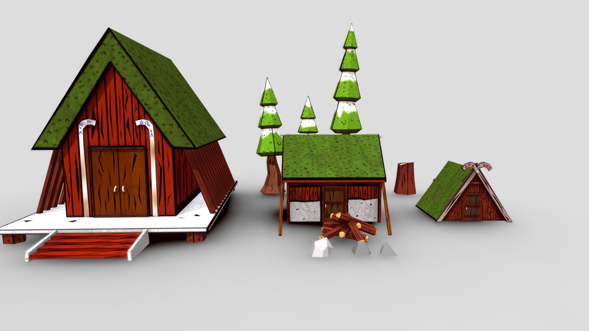 Cabins Low Poly - 3D model by Selcia [2d555e9] - Sketchfab