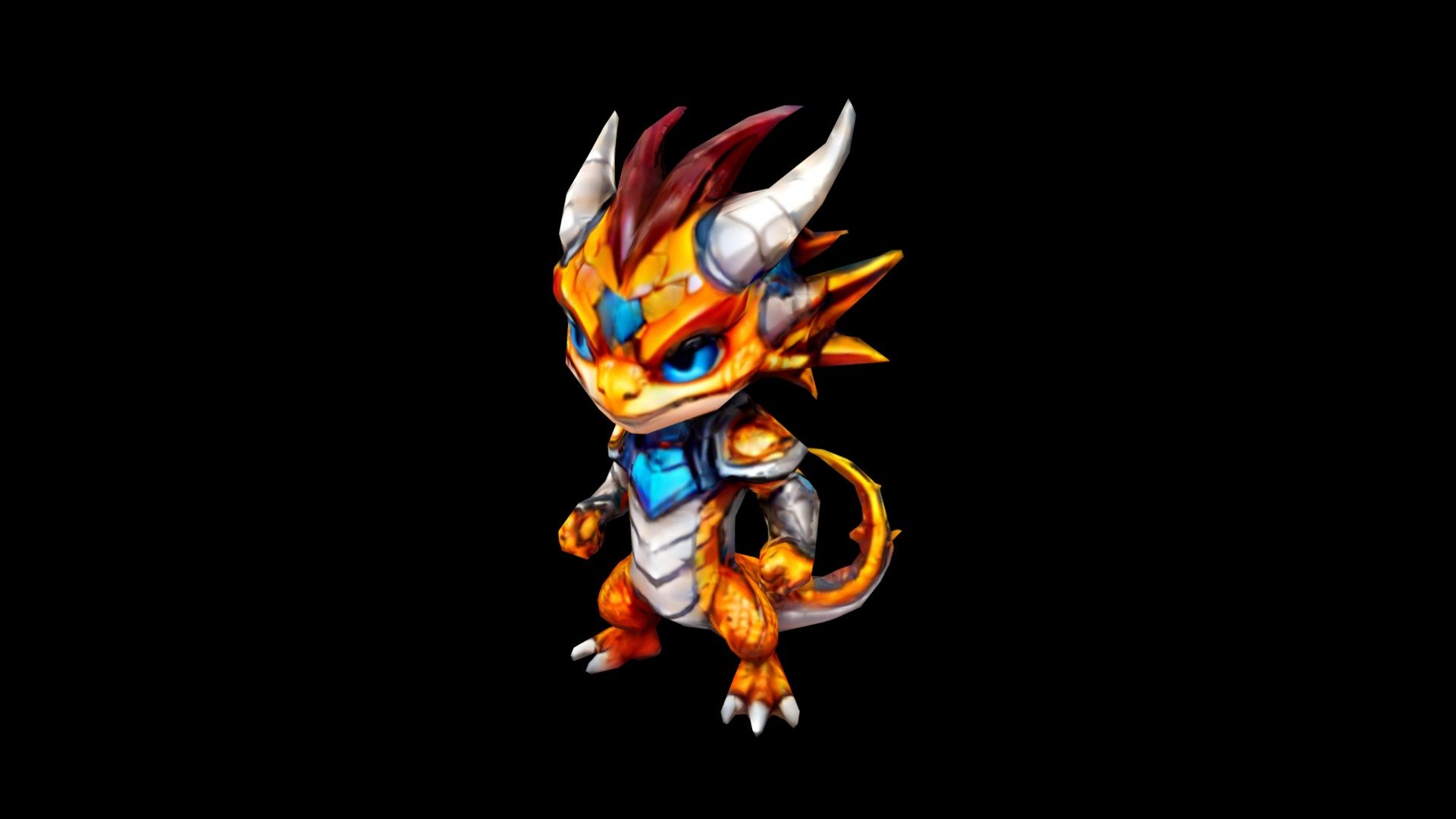 Orange and Gold Battle Dragon with a Blue Chest - Download Free 3D ...