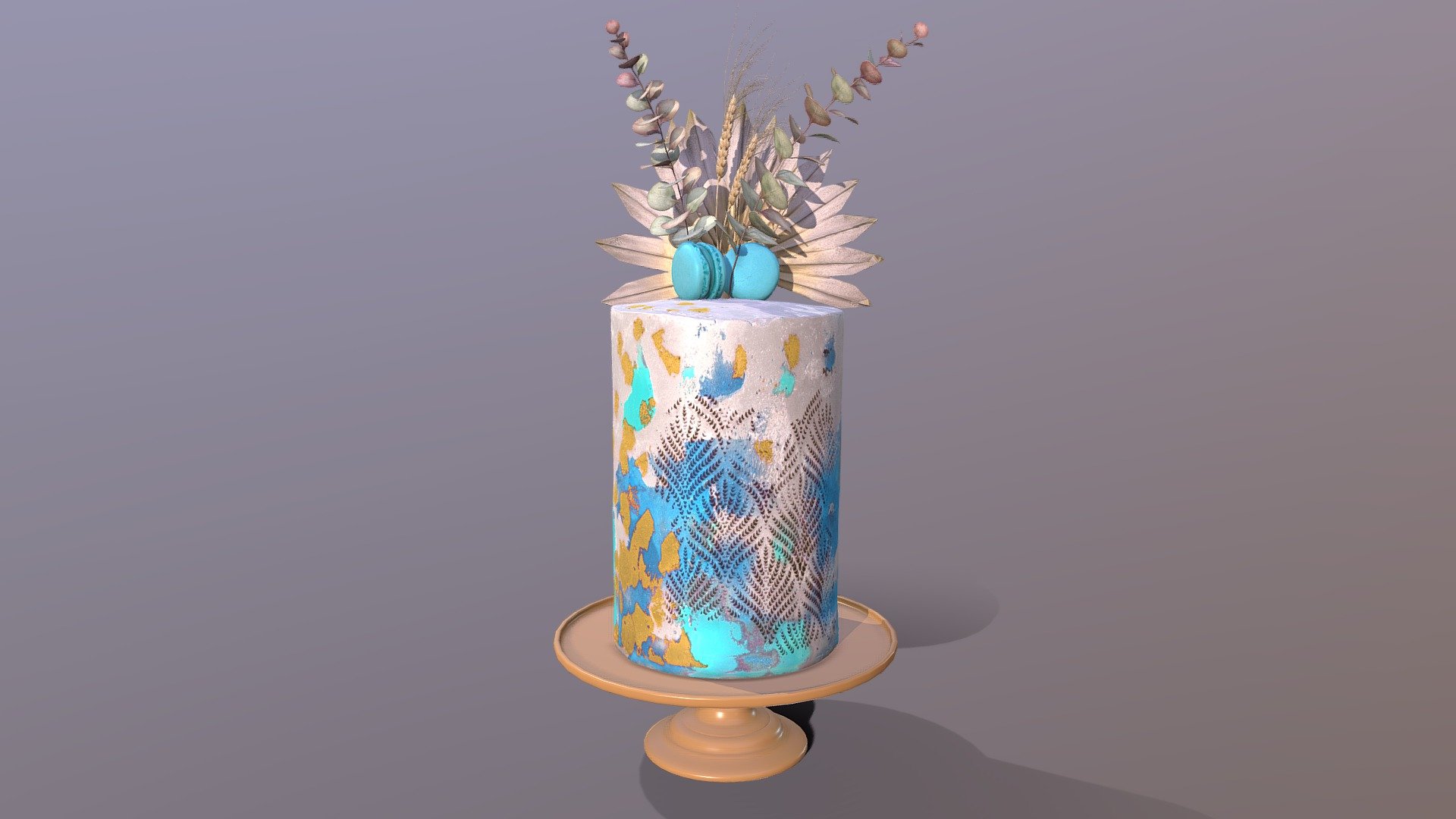 Luxury Golden Blue Buttercream Cake - Buy Royalty Free 3D model by ...