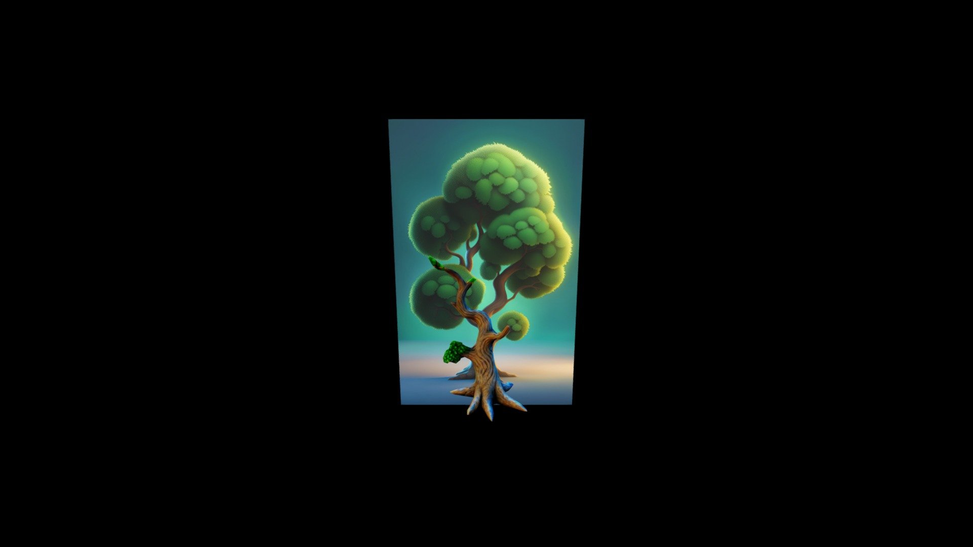 a cartoon tree with a green base and a blue sky - Download Free 3D ...