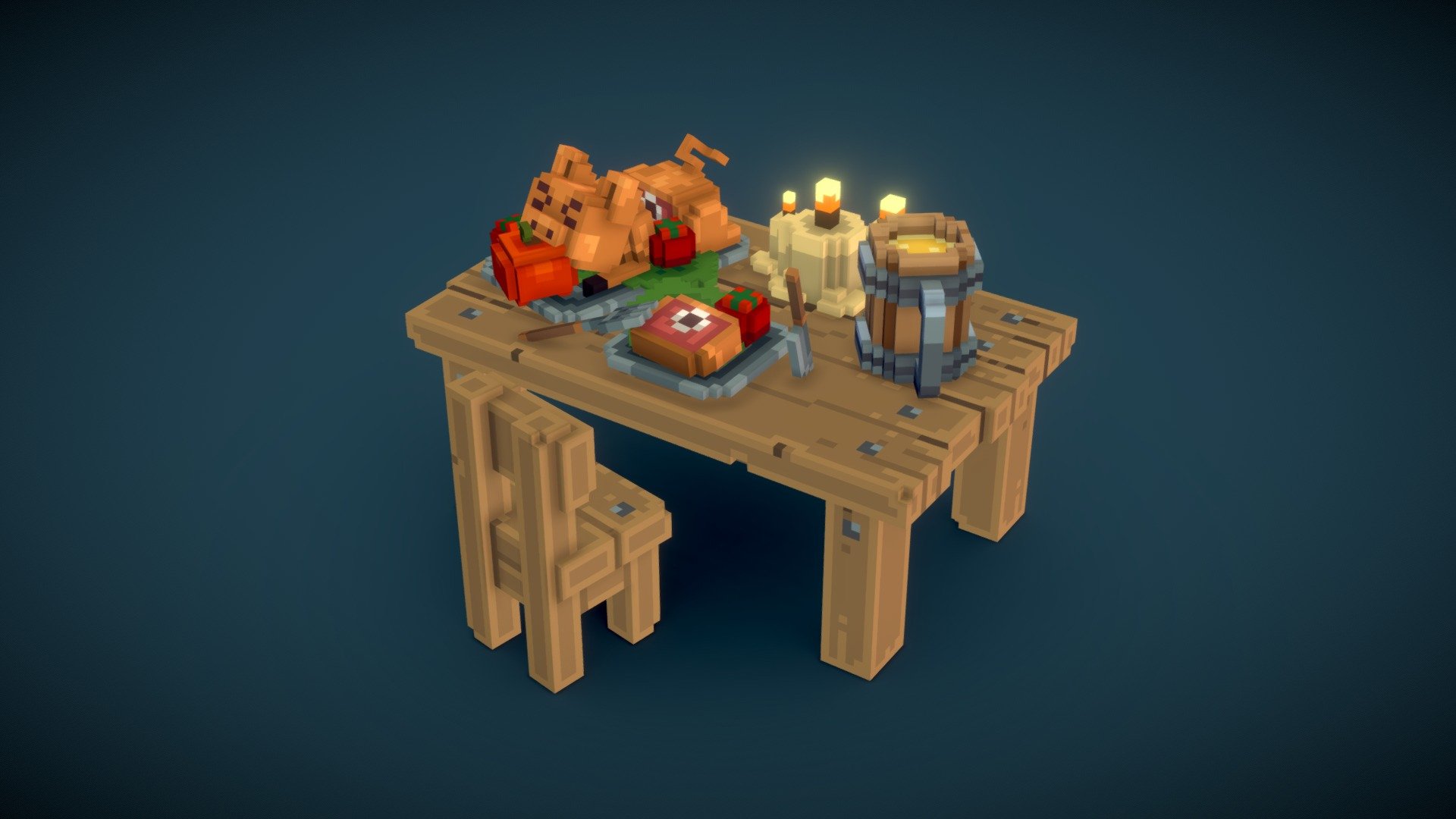 Dinner Table For One - Voxel Art - 3D model by BitGem [2e0a1db] - Sketchfab