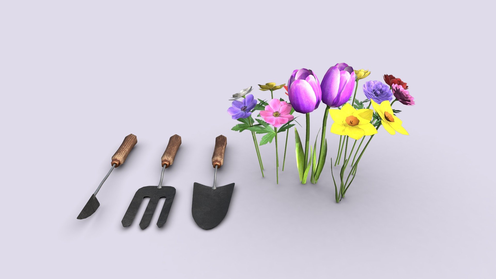 Gardening flowers and tools pack - Download Free 3D model by ...
