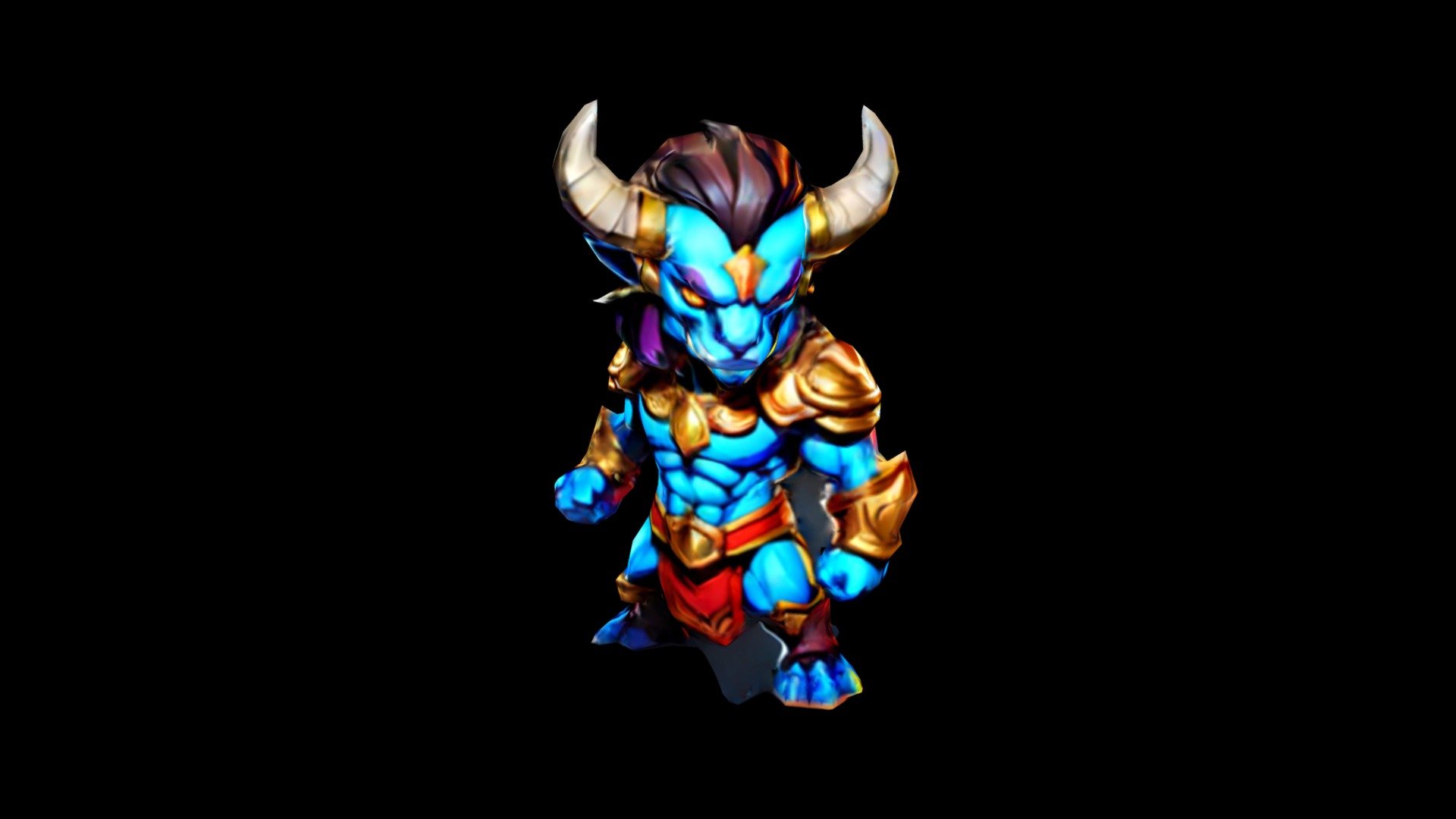 An image of a blue minotaur with large horns and - Download Free 3D ...