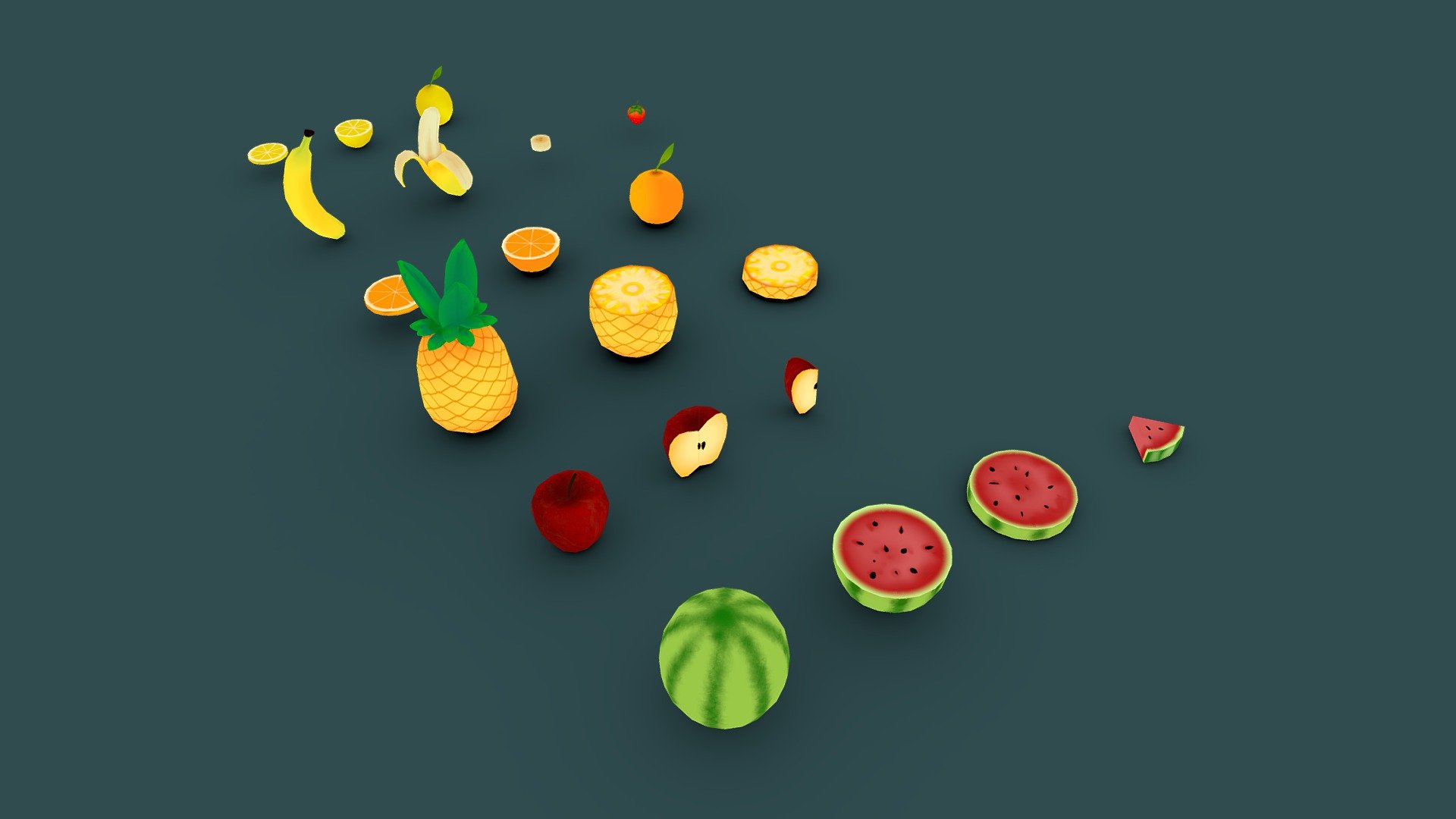 Low poly Fruits / Fruit slices - Buy Royalty Free 3D model by ...