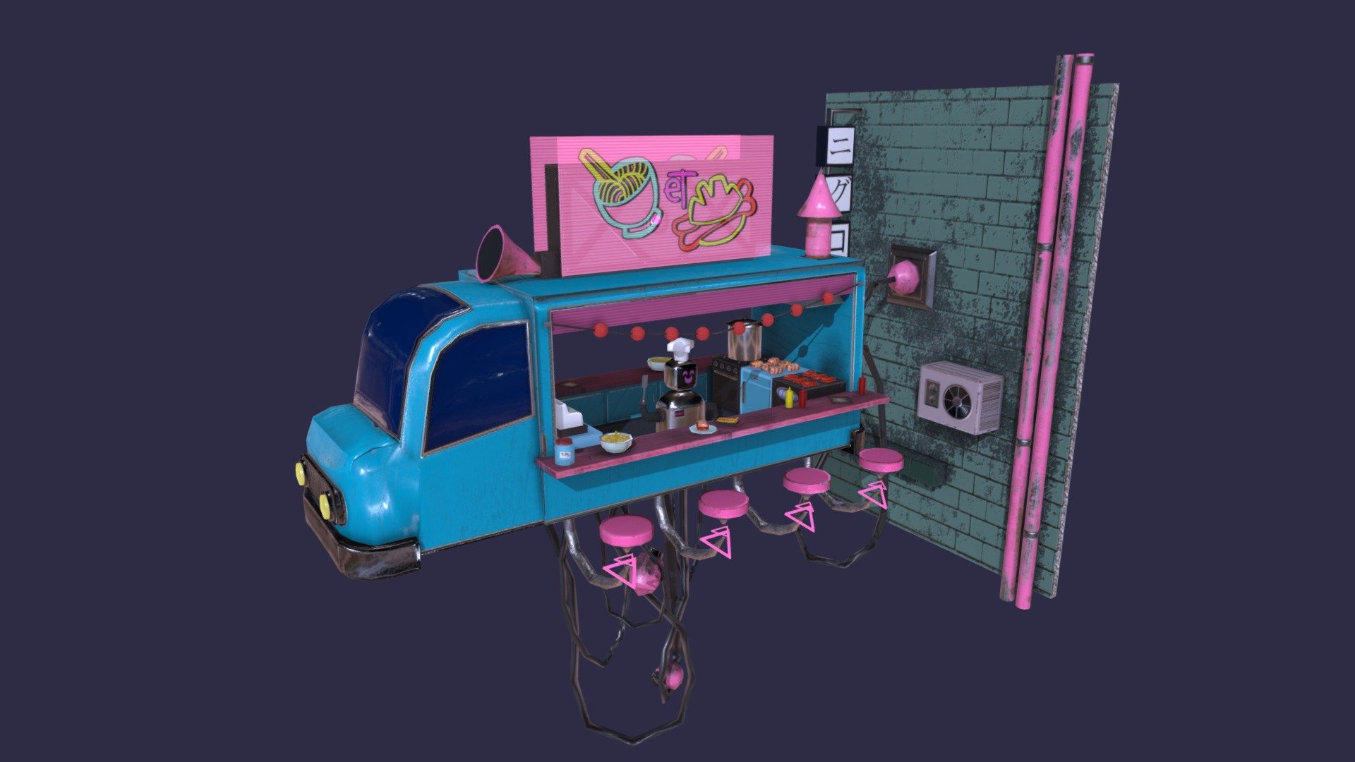Cyberpunk Foodtruck Scene - 3D model by NigroArt [2f5fdeb] - Sketchfab