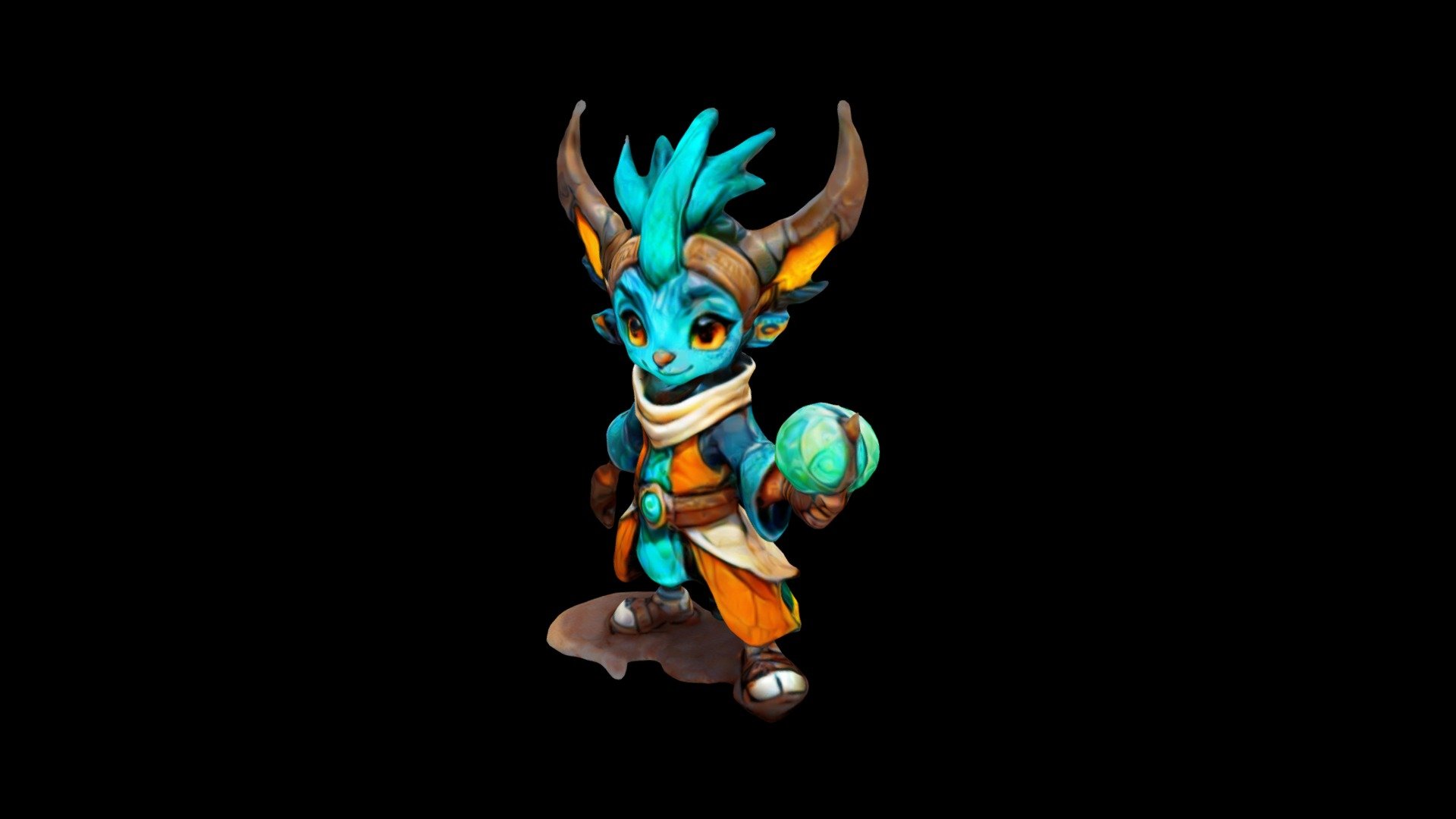 a blue creature with orange horns and fur dresse - Download Free 3D ...