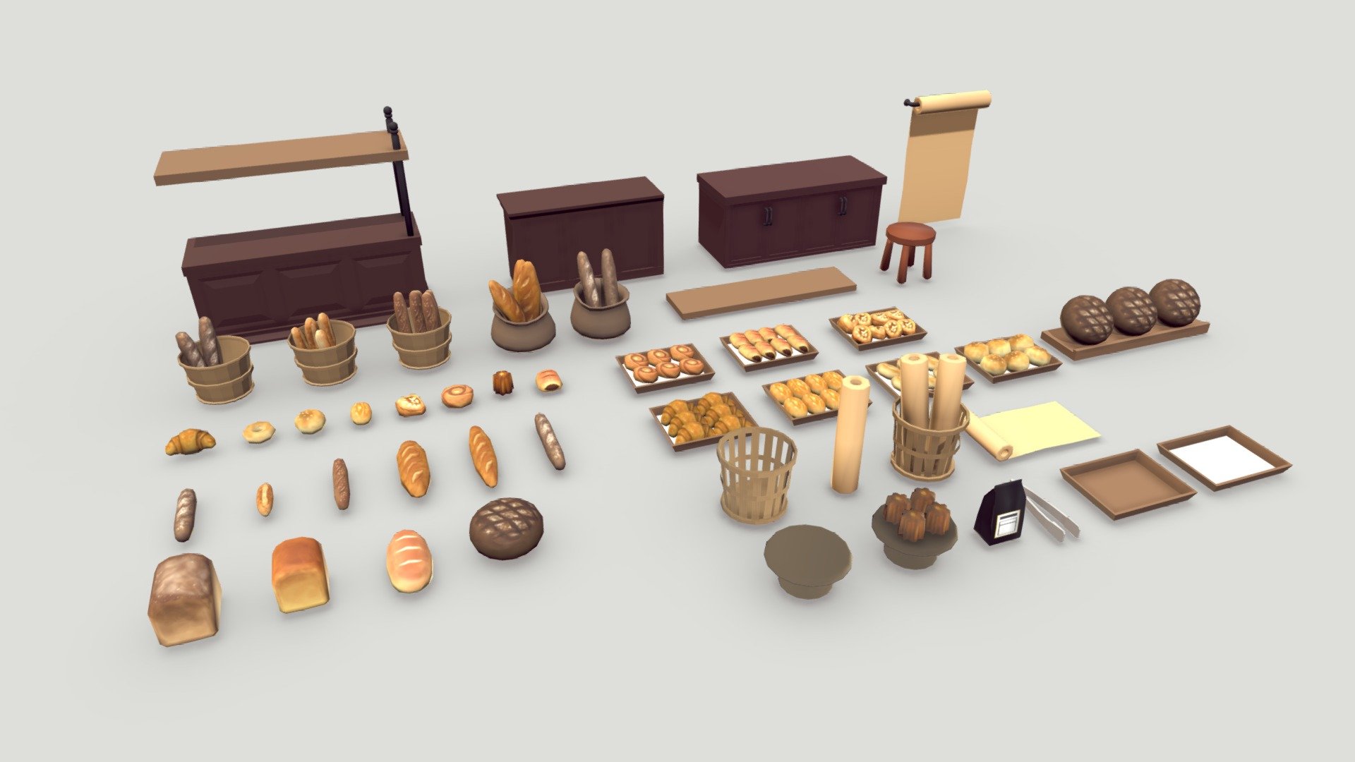 Low poly bakery food and furniture assets - Buy Royalty Free 3D model ...