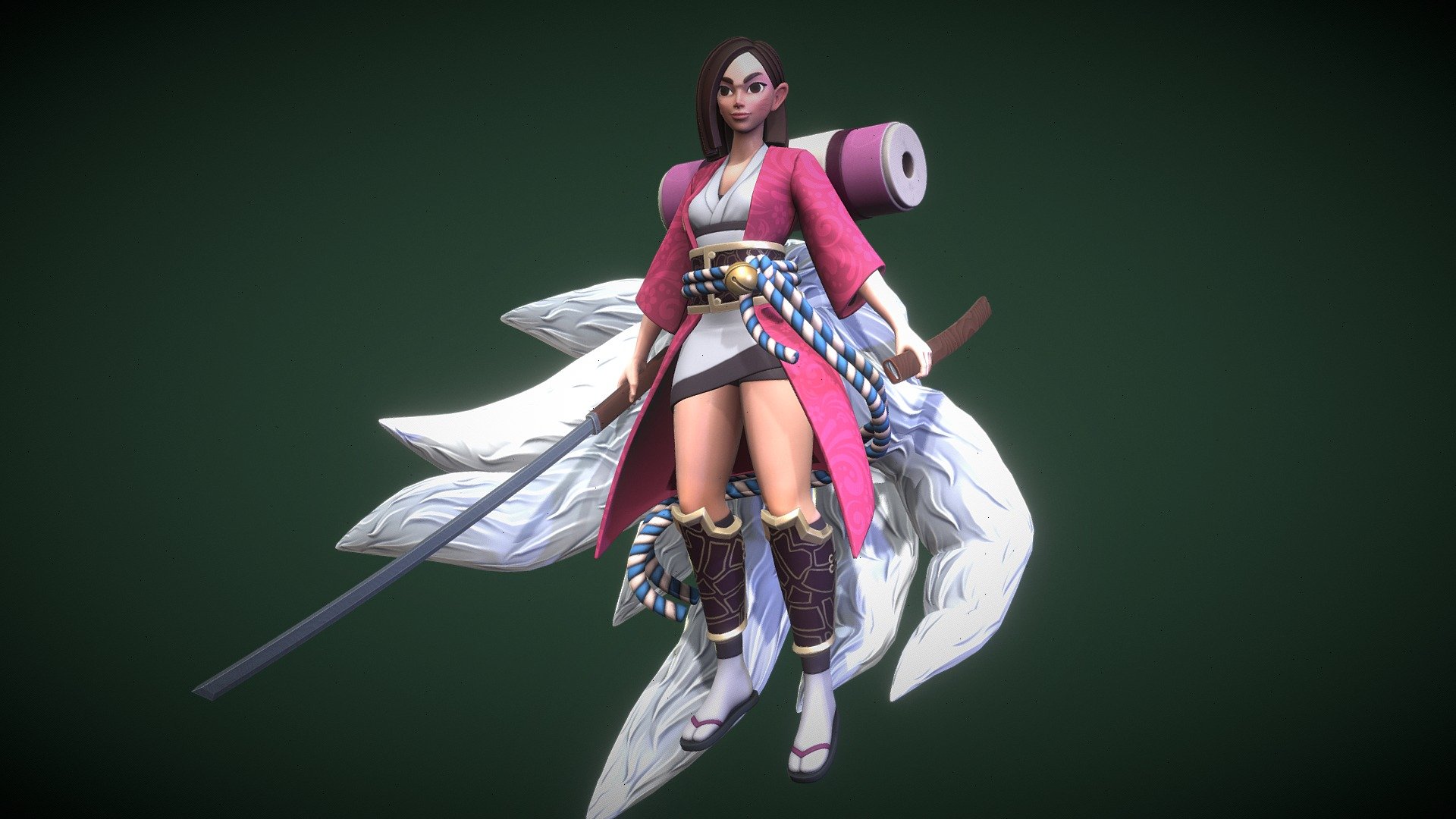 Nine-tails girl with katana - 3D model by Alex Space (@alexspace ...