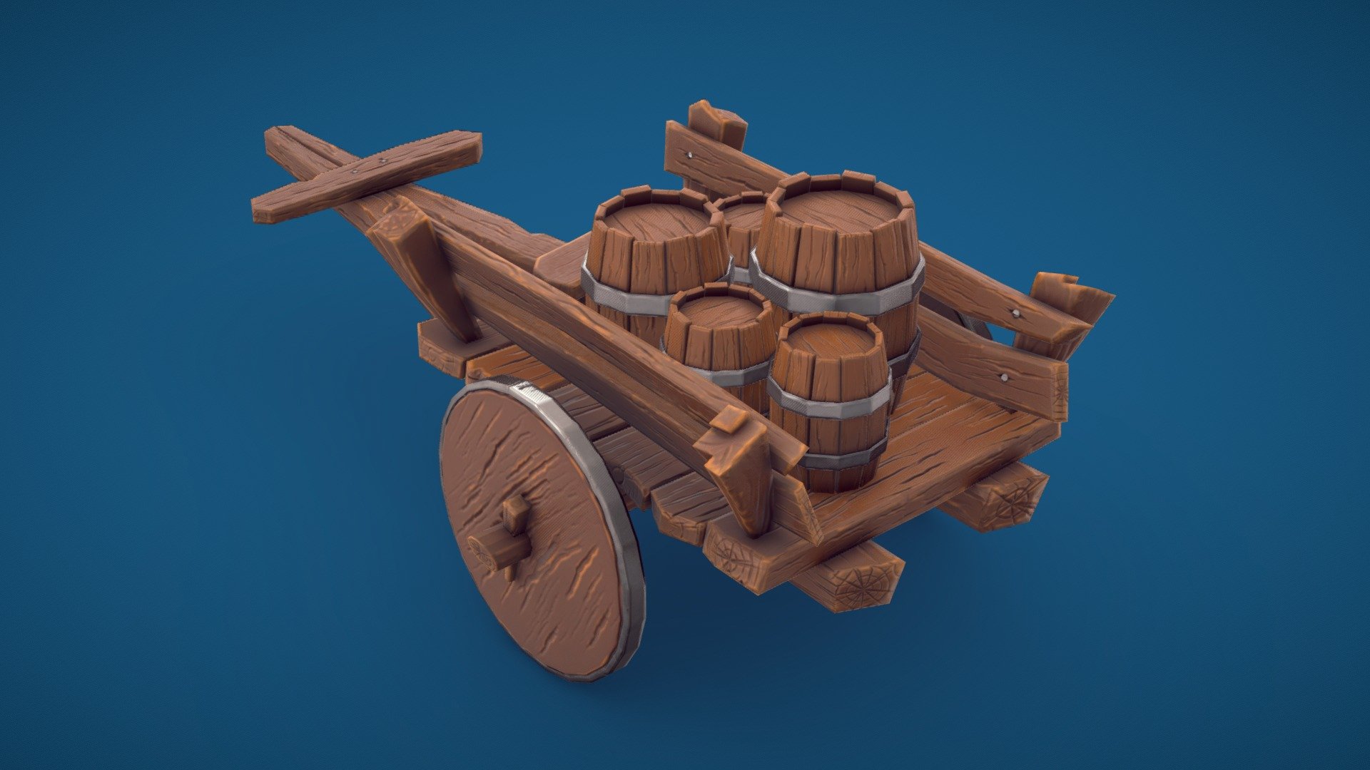 Low Poly Stylized Cart with Wooden Barrels - Download Free 3D model by ...