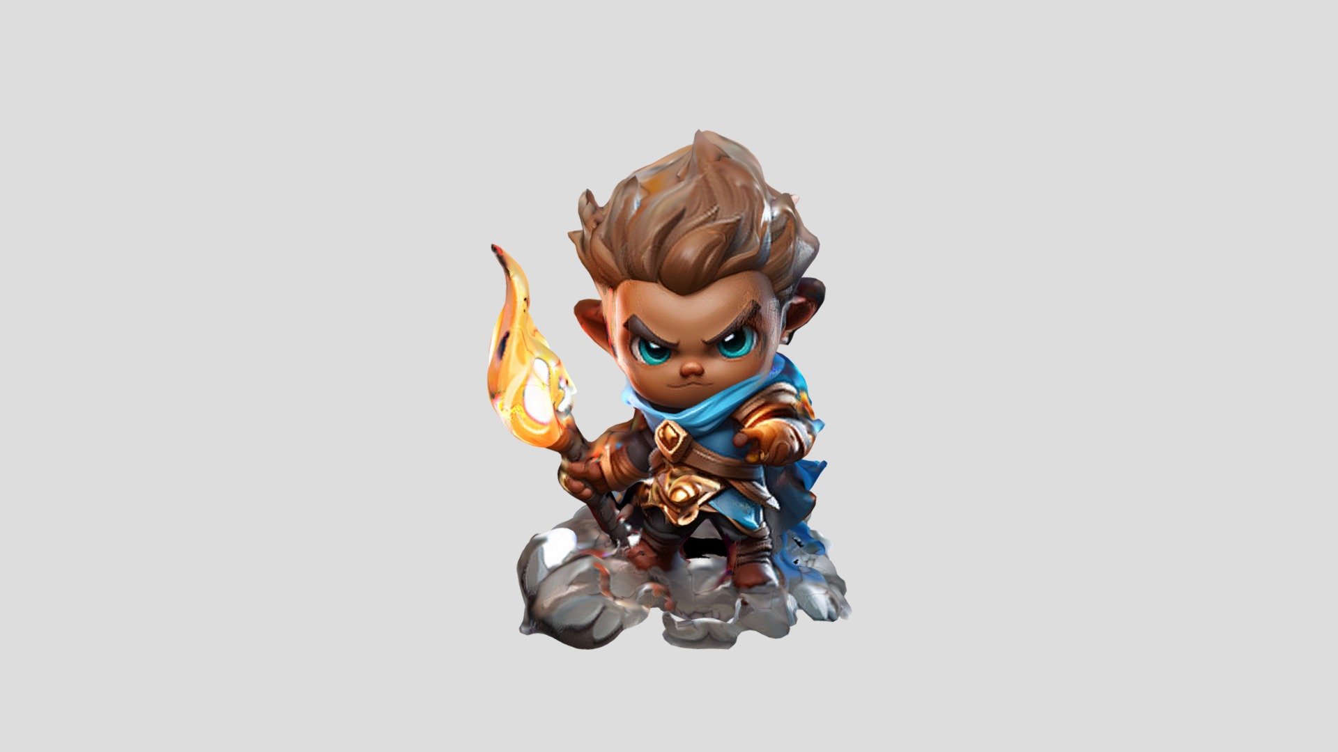 Cute little elf with a fire staff on a black ba - Download Free 3D ...