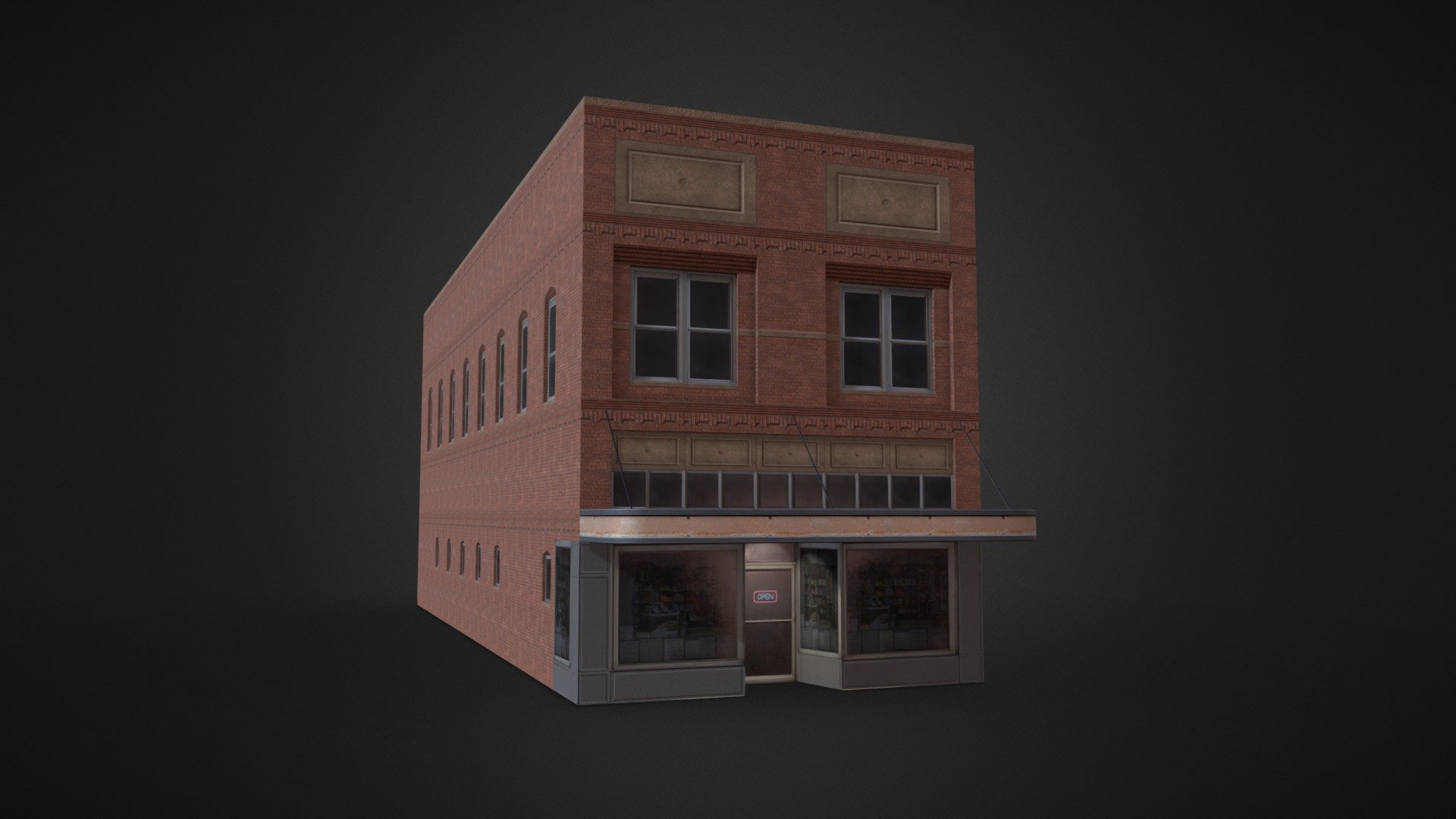 Low-poly Old American brick building with shop. - Download Free 3D ...