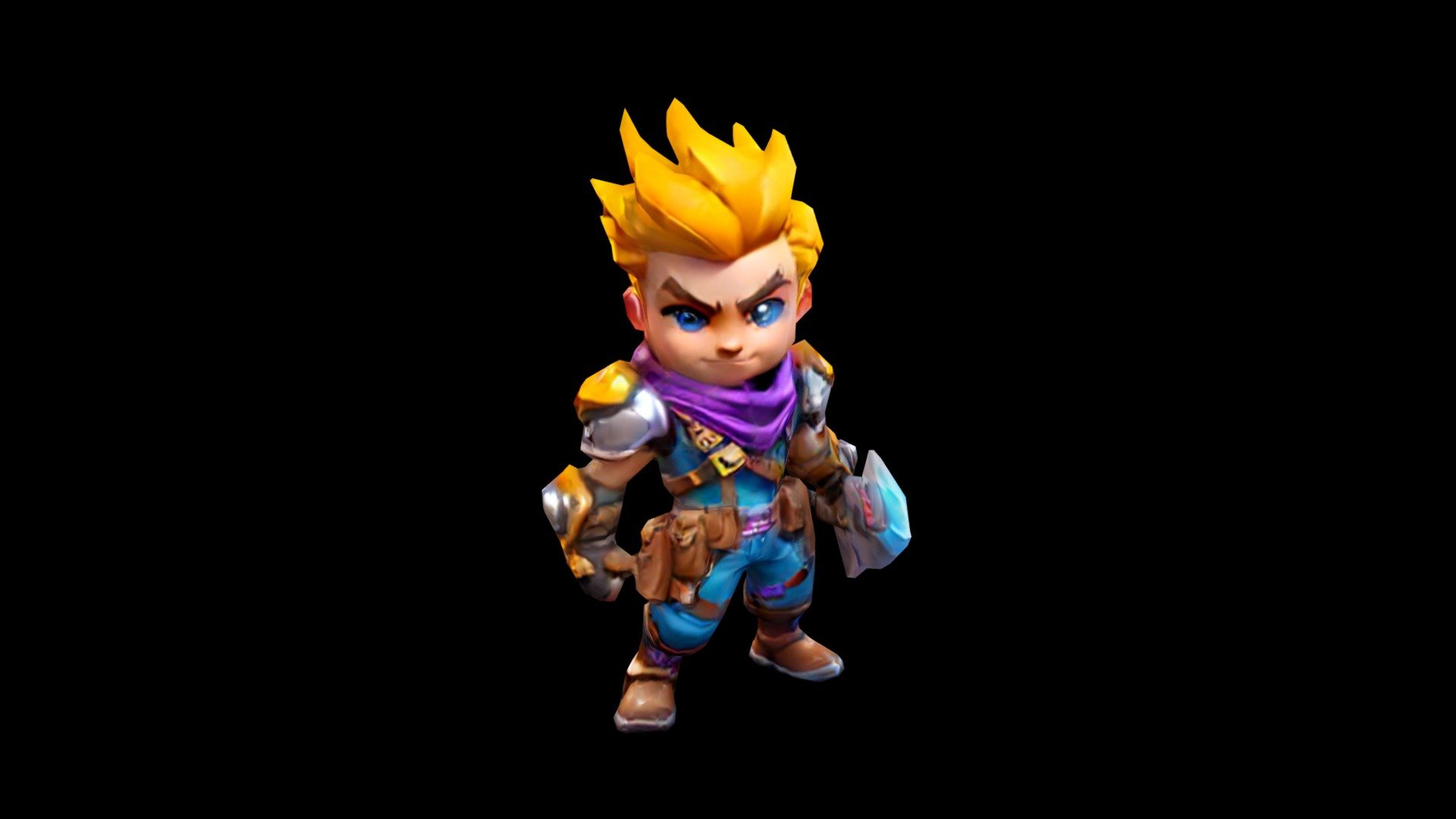 Fighter Cartoon Character with Spiky Yellow Hair - Download Free 3D ...