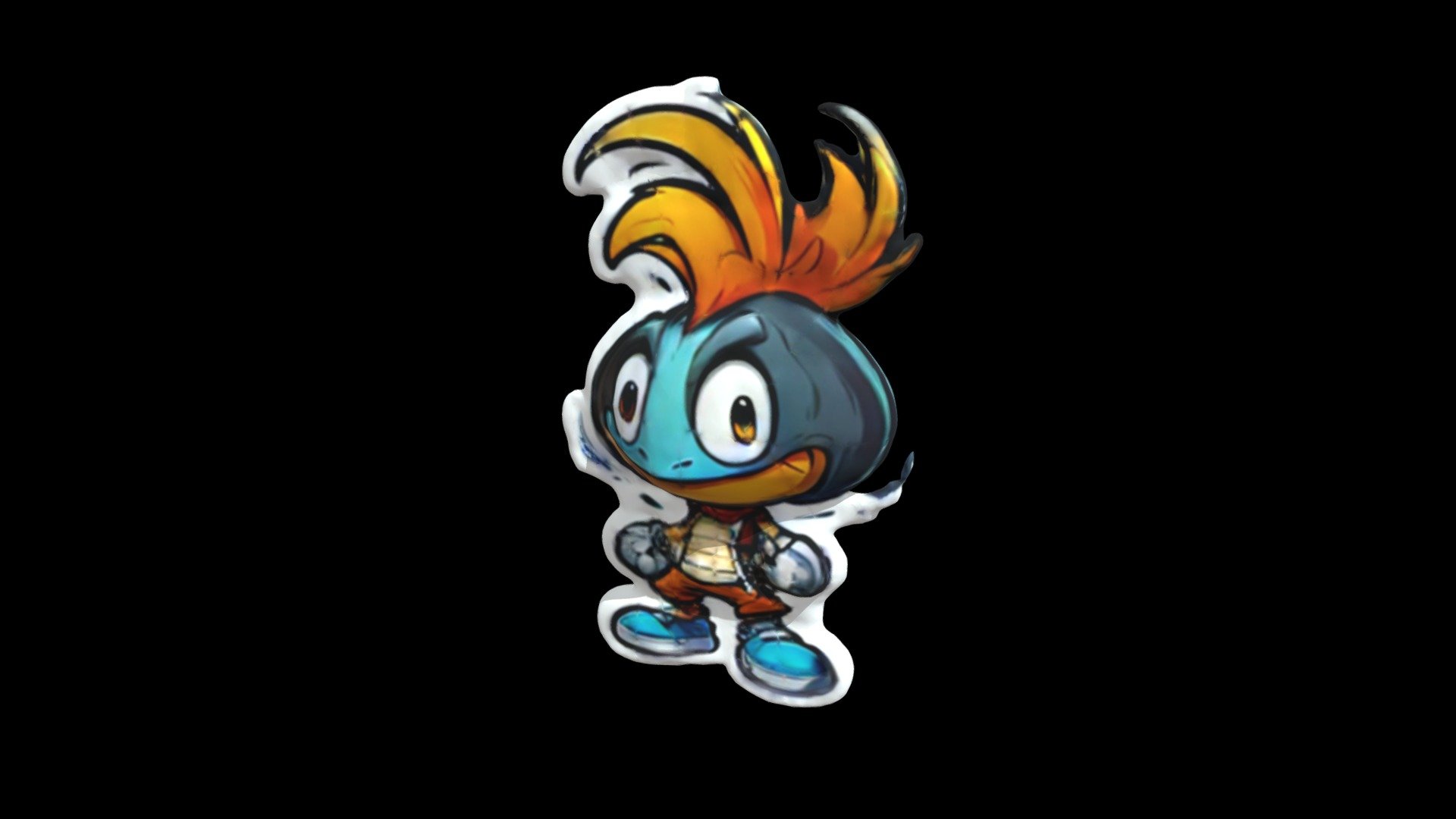 Cartoon sticker character with orange spikes and - Download Free 3D ...