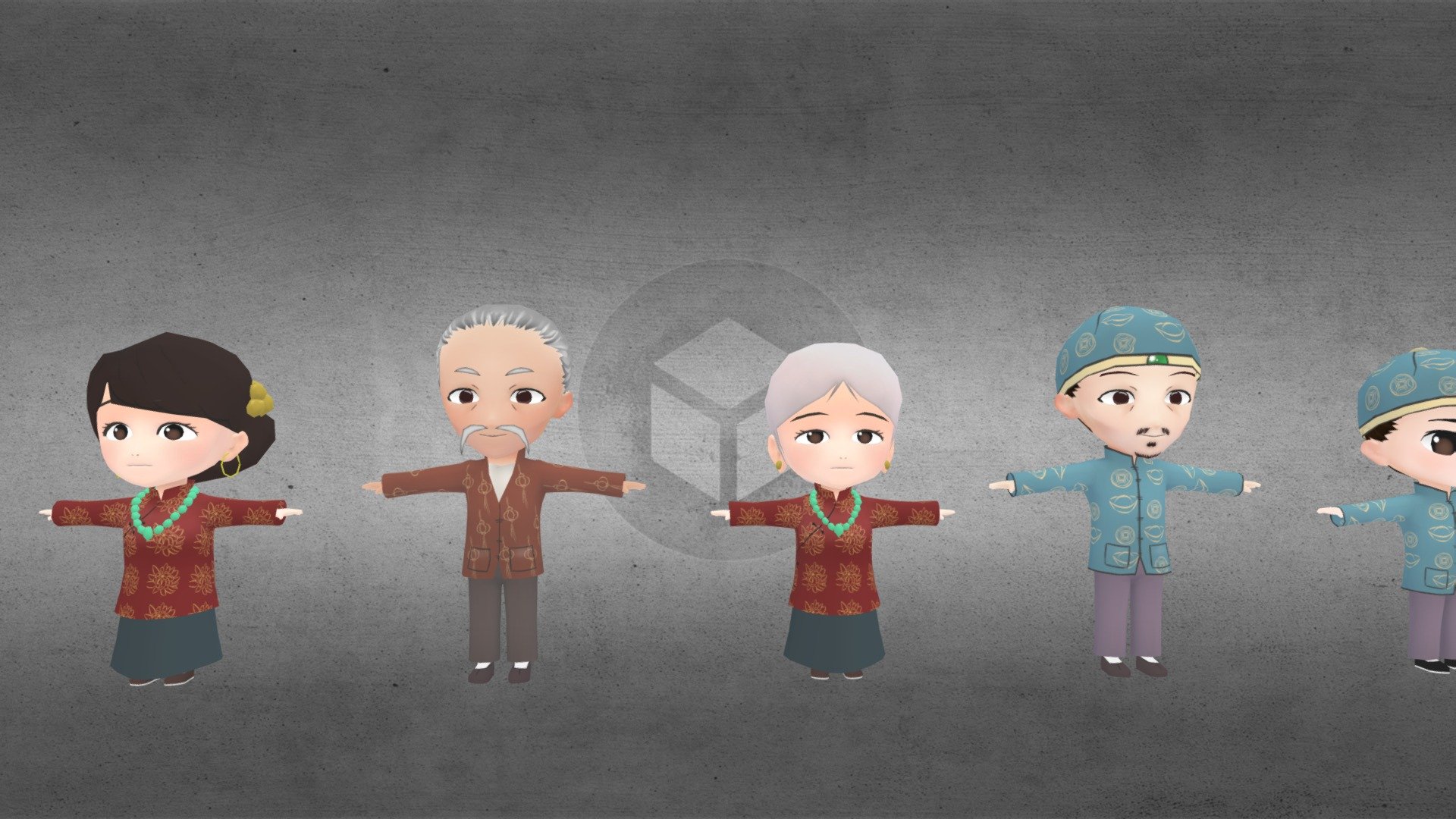 Rigged Ancient Chinese Characters Set 2 - Buy Royalty Free 3D model by ...
