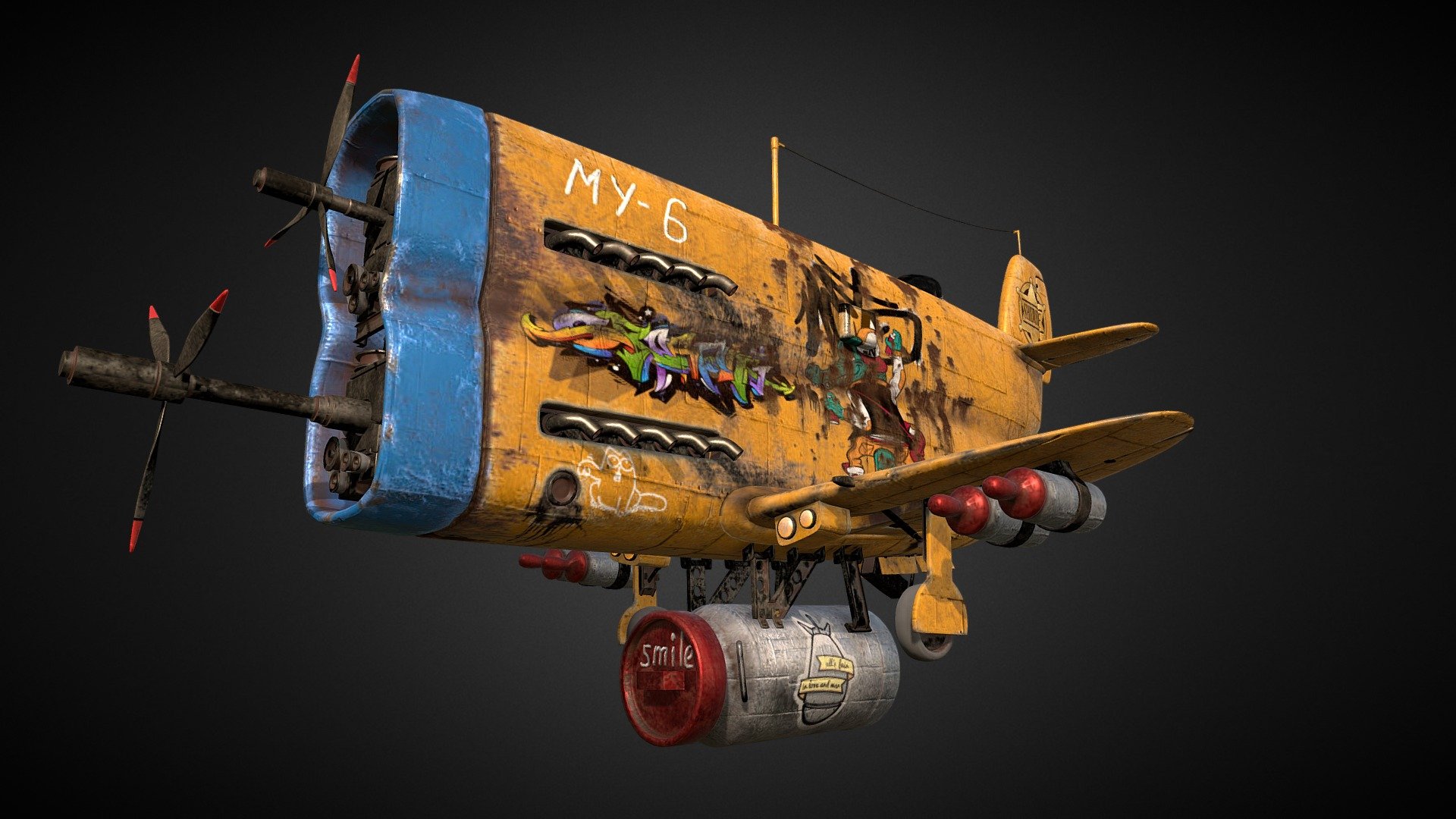 Stylized realistic yellow airplane - 3D model by 3D_Kod [329ad28 ...