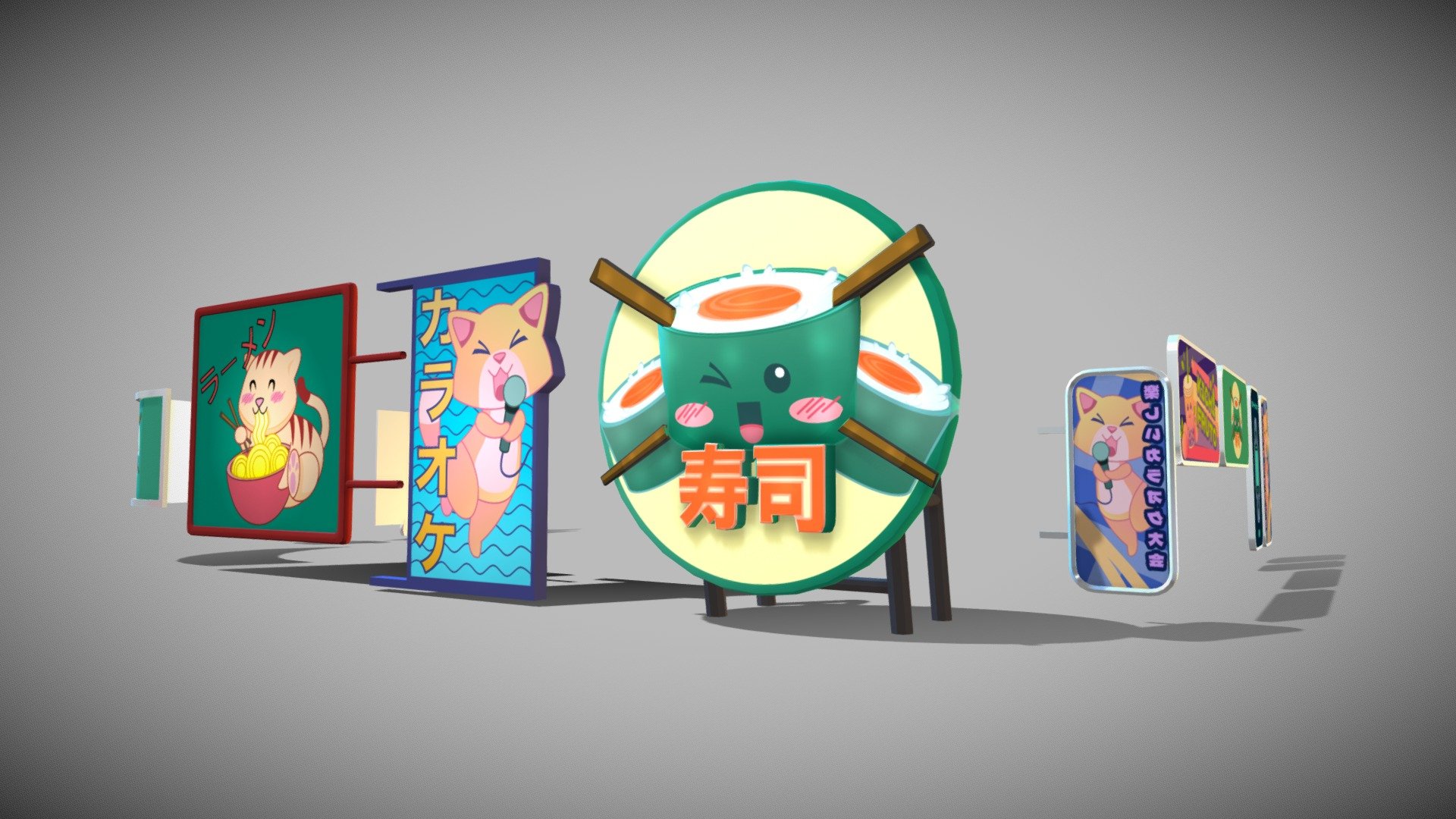 Kawaii Japanese Anime Signs - Buy Royalty Free 3D model by PolySquid ...