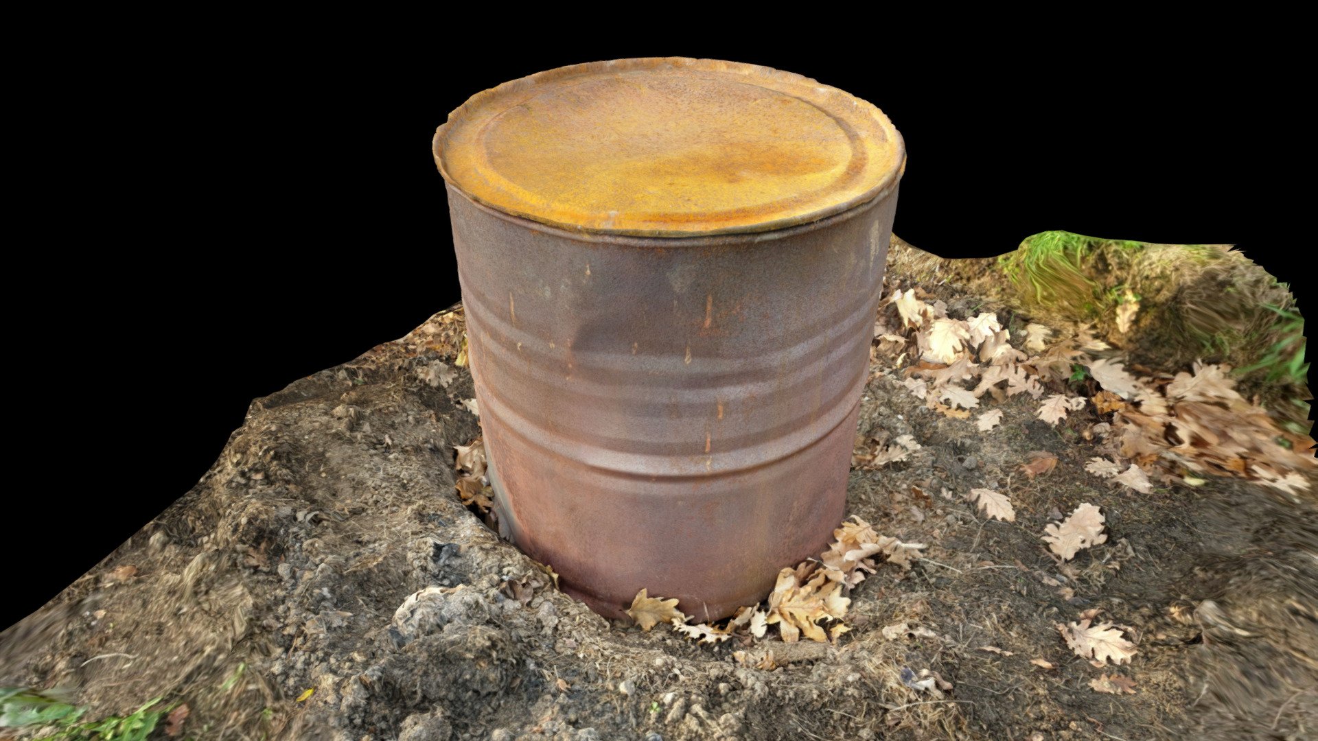 Rusted damaged and burned oil barrel in garden - Buy Royalty Free 3D ...