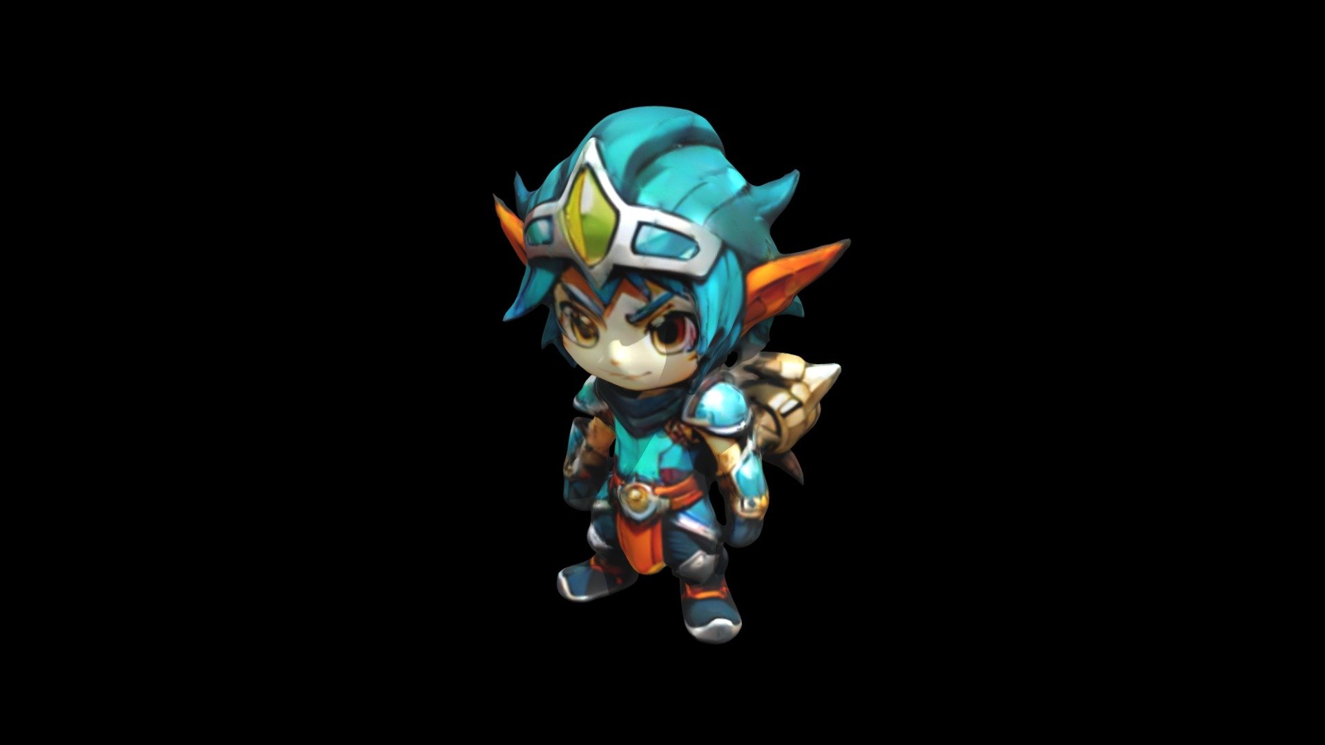 A chibi-style anime character wearing a blue, gr - Download Free 3D ...